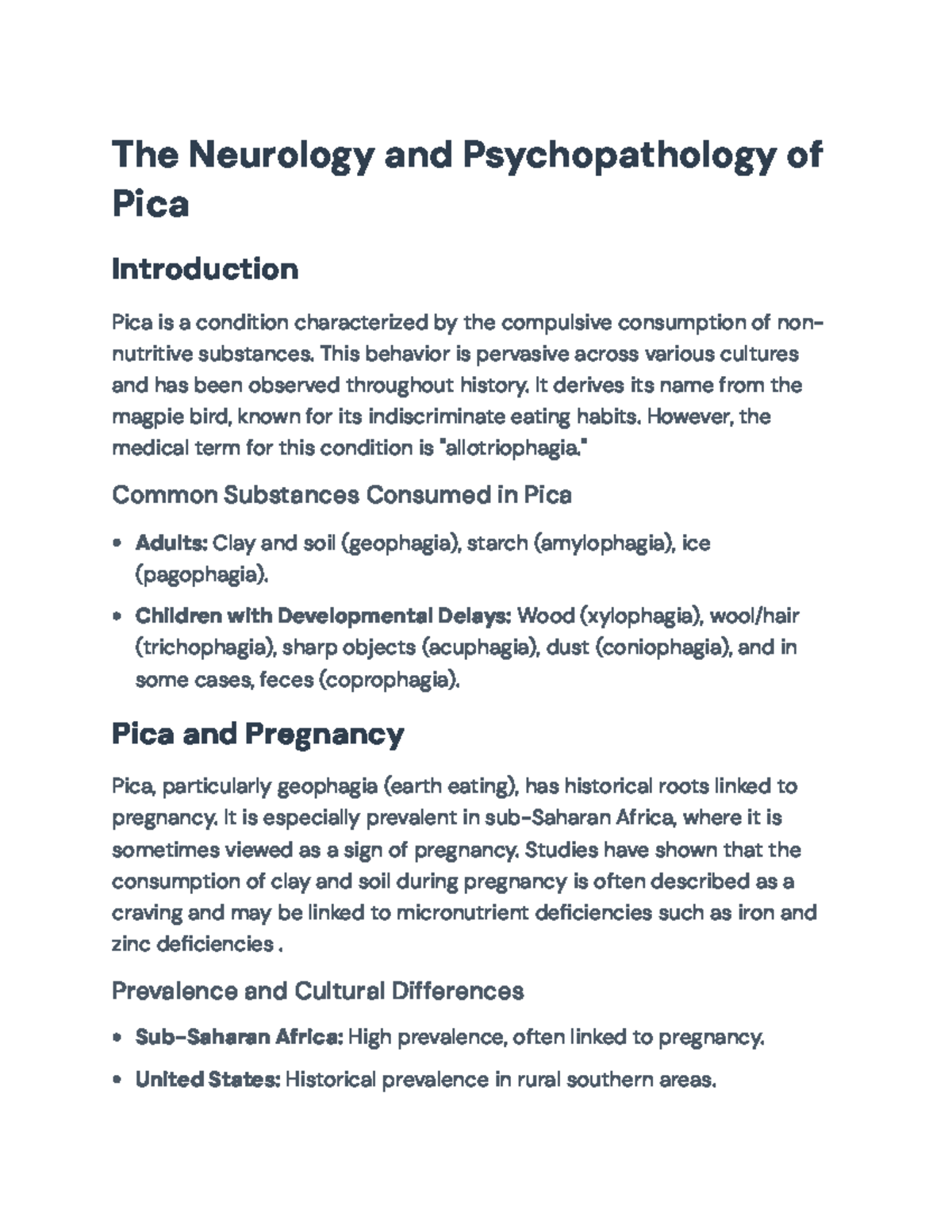 Understanding the Neurology and Psychopathology of Pica Disorder - Studocu
