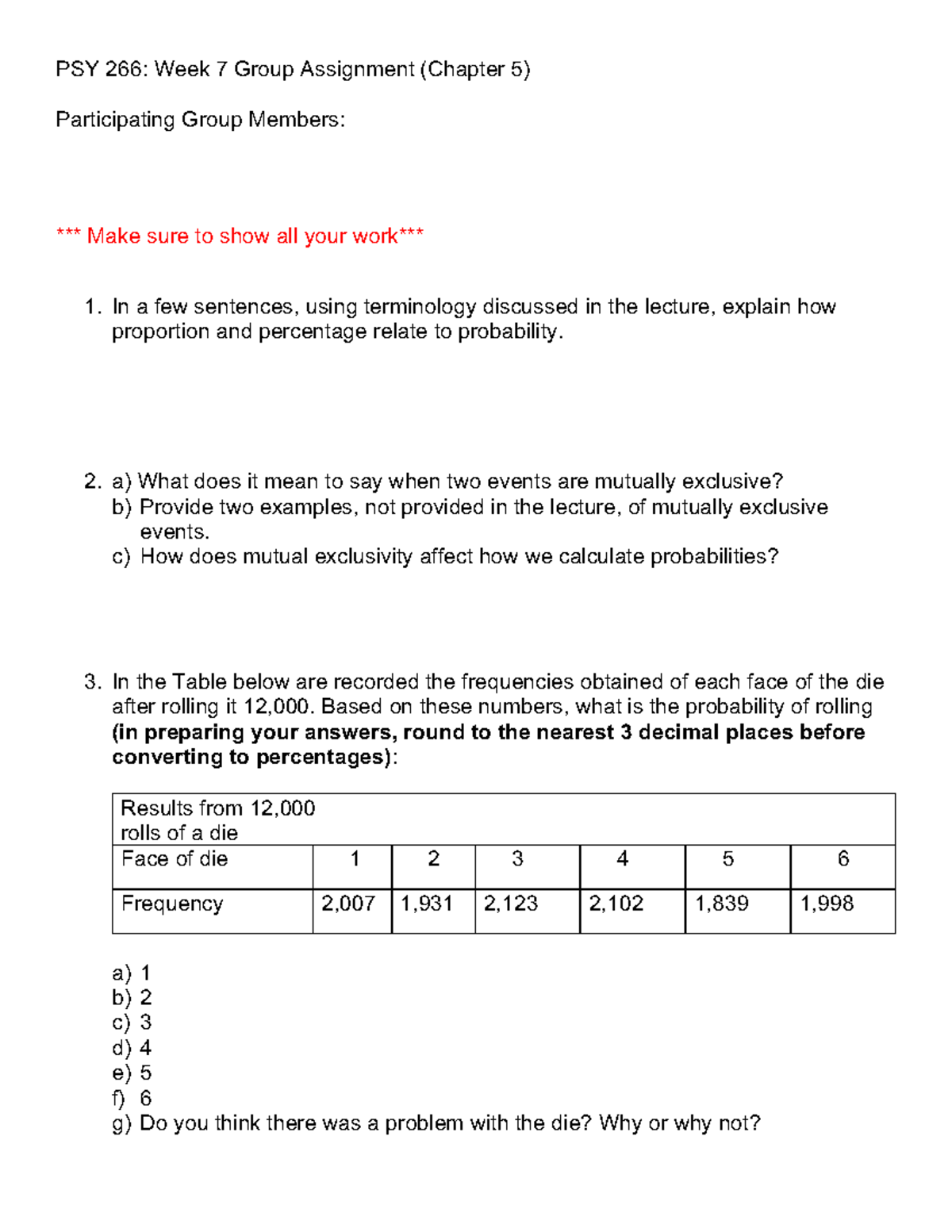 PSY 266 Week 7 Group Assignment Spring 2023 - PSY 266: Week 7 Group Assignment (Chapter 5) - Studocu