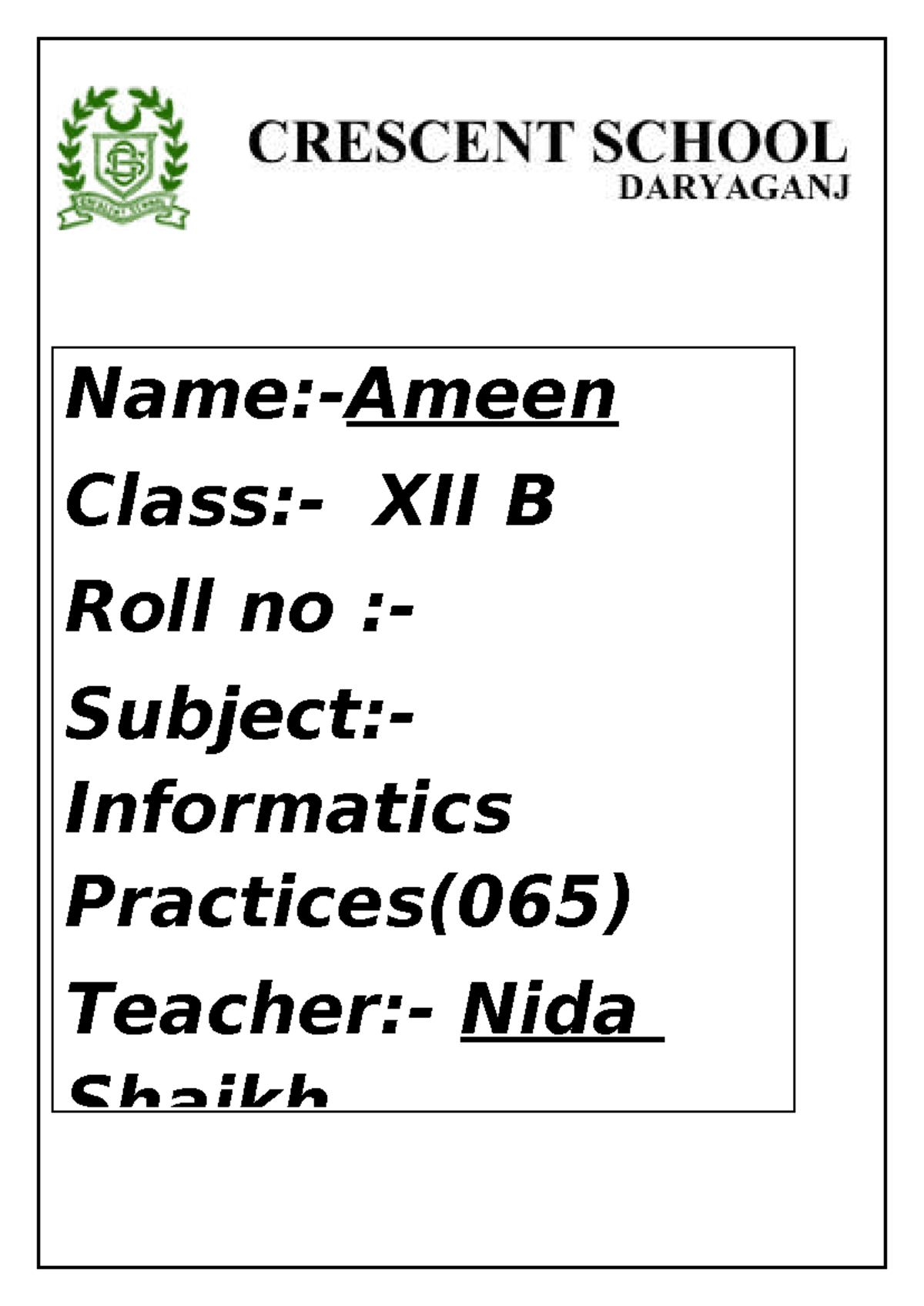 Informatics Practices (065) Project File: Series & DataFrame Operations ...