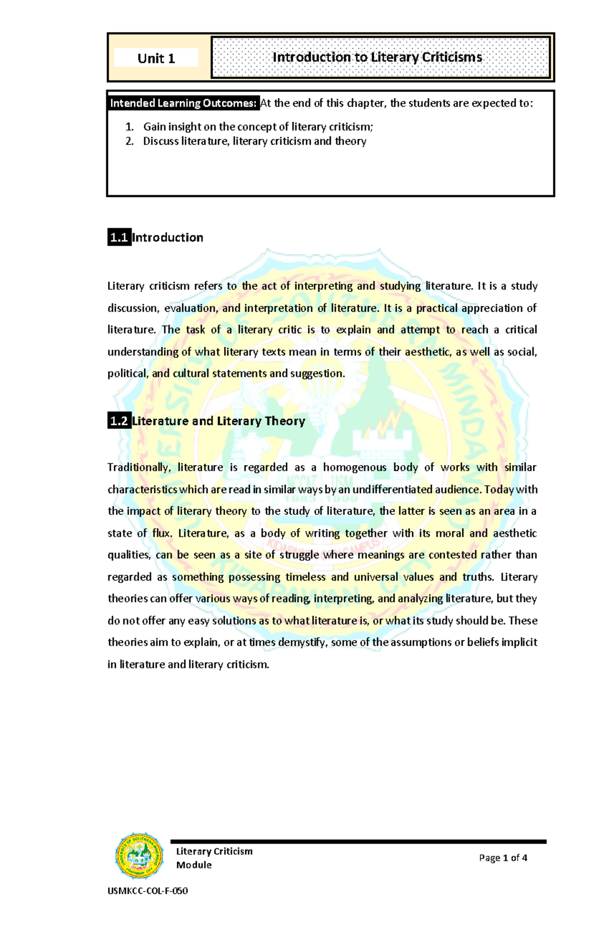 Unit-1 - This will help you in your studies - Literary Criticism Module ...