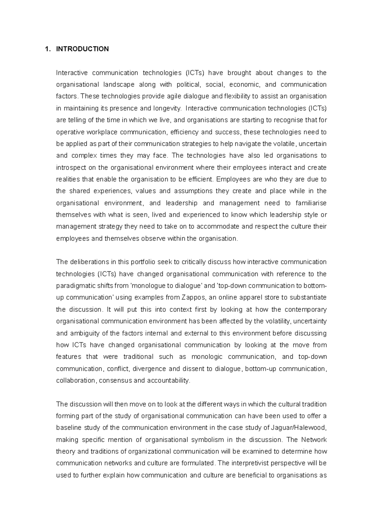 COM4807 - Impact of ICT on Org. Communication: Zappos Case Study 2023 ...