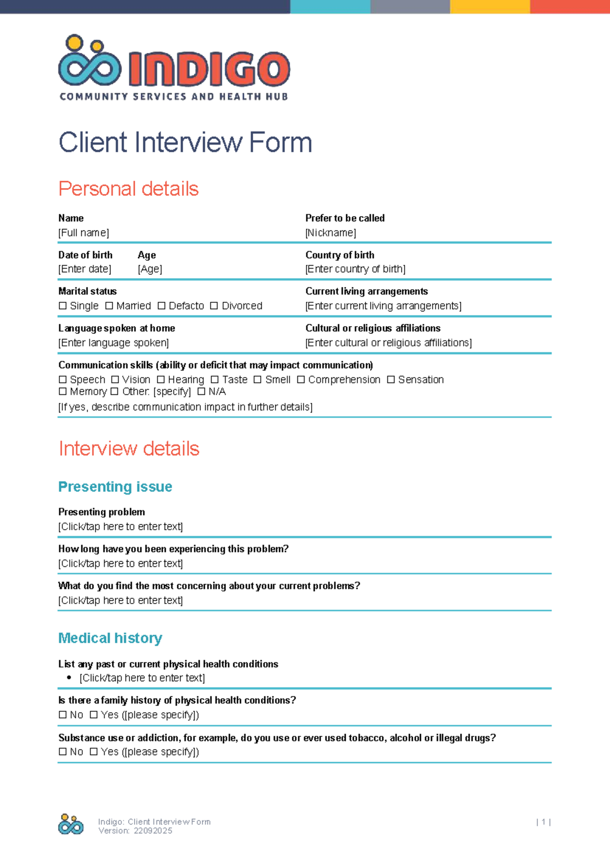 Client Interview Form - Template for Personal Details and History - Studocu