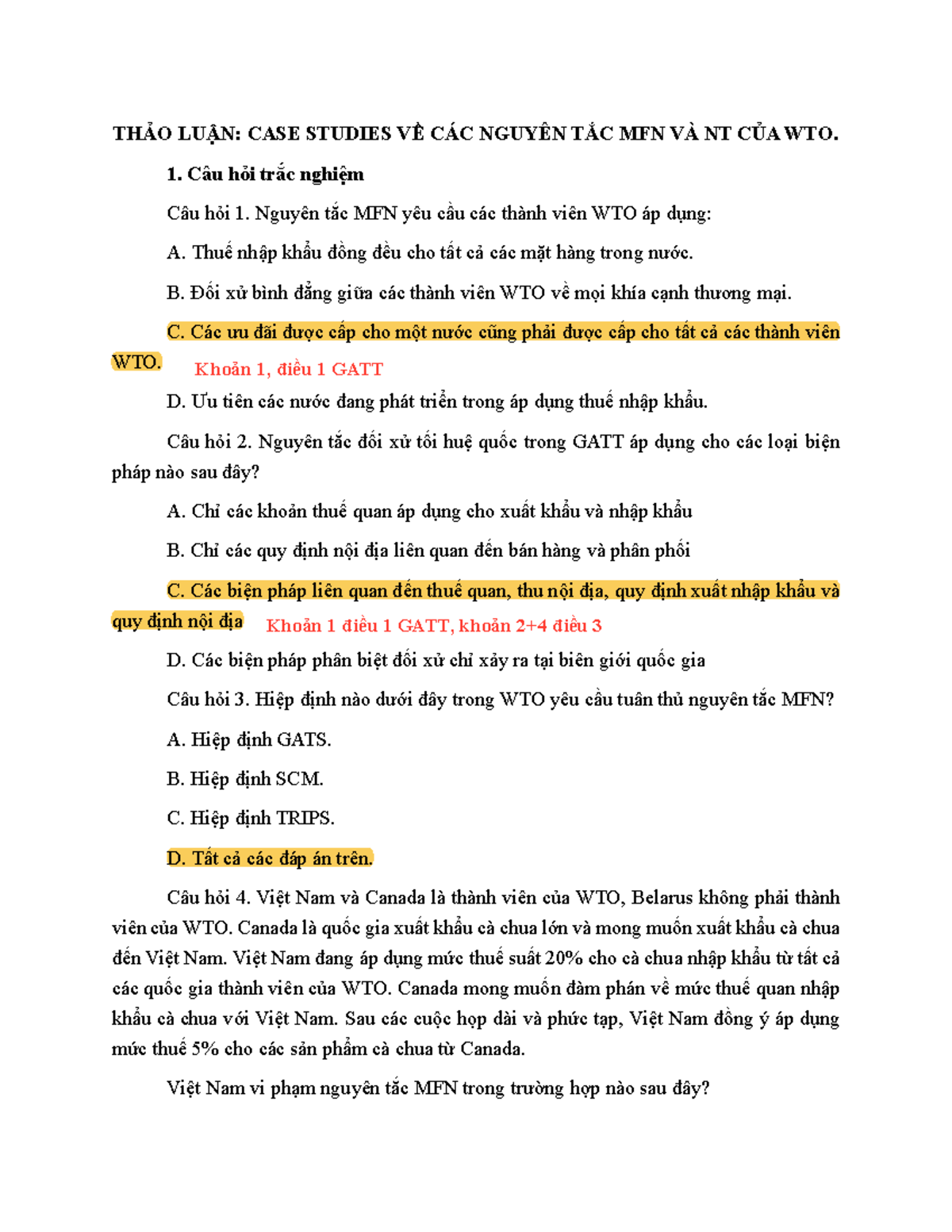VD2 Seminar 1 - Phân Tích Case Studies về Nguyên Tắc MFN và NT trong ...