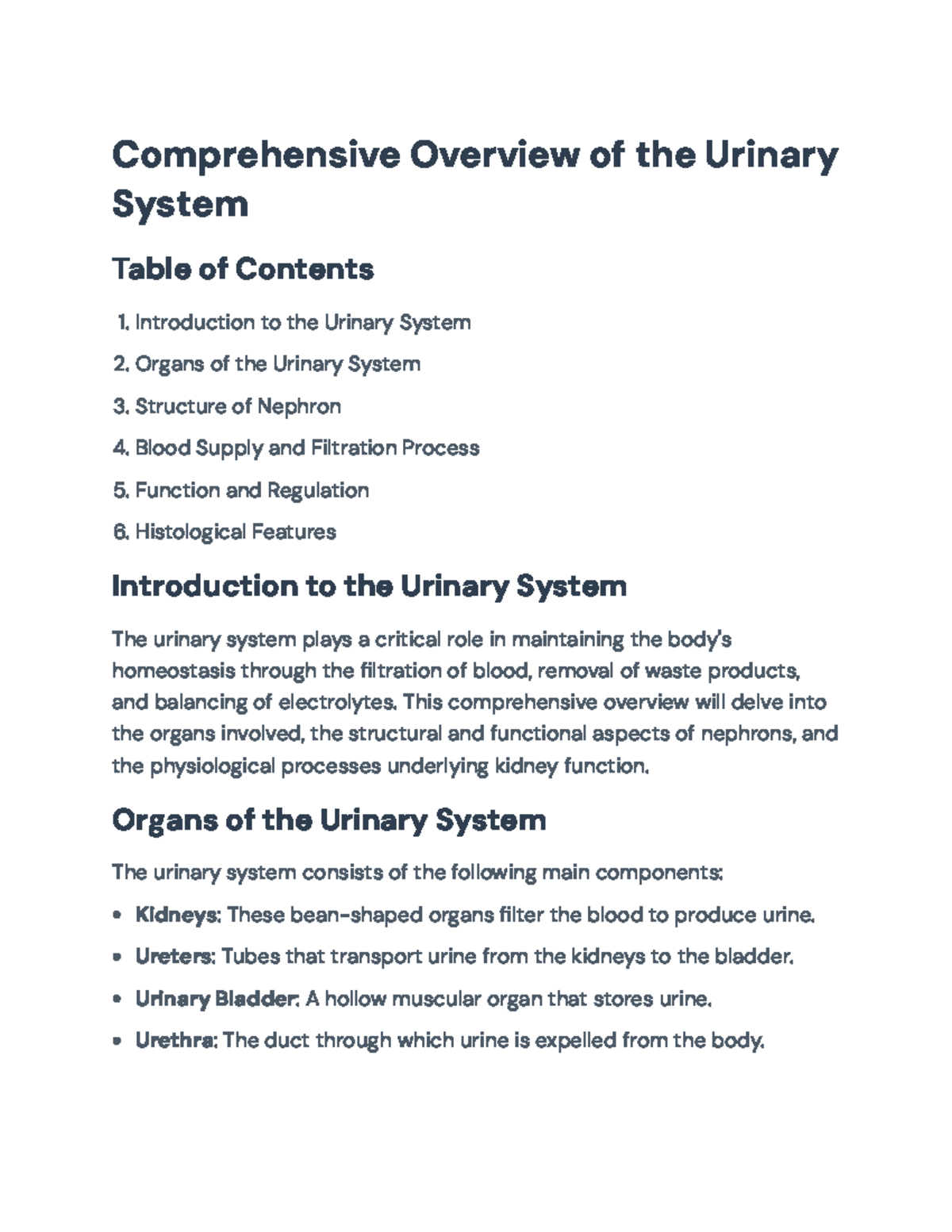 Overview of the Urinary System: Structure, Function, and Regulation ...