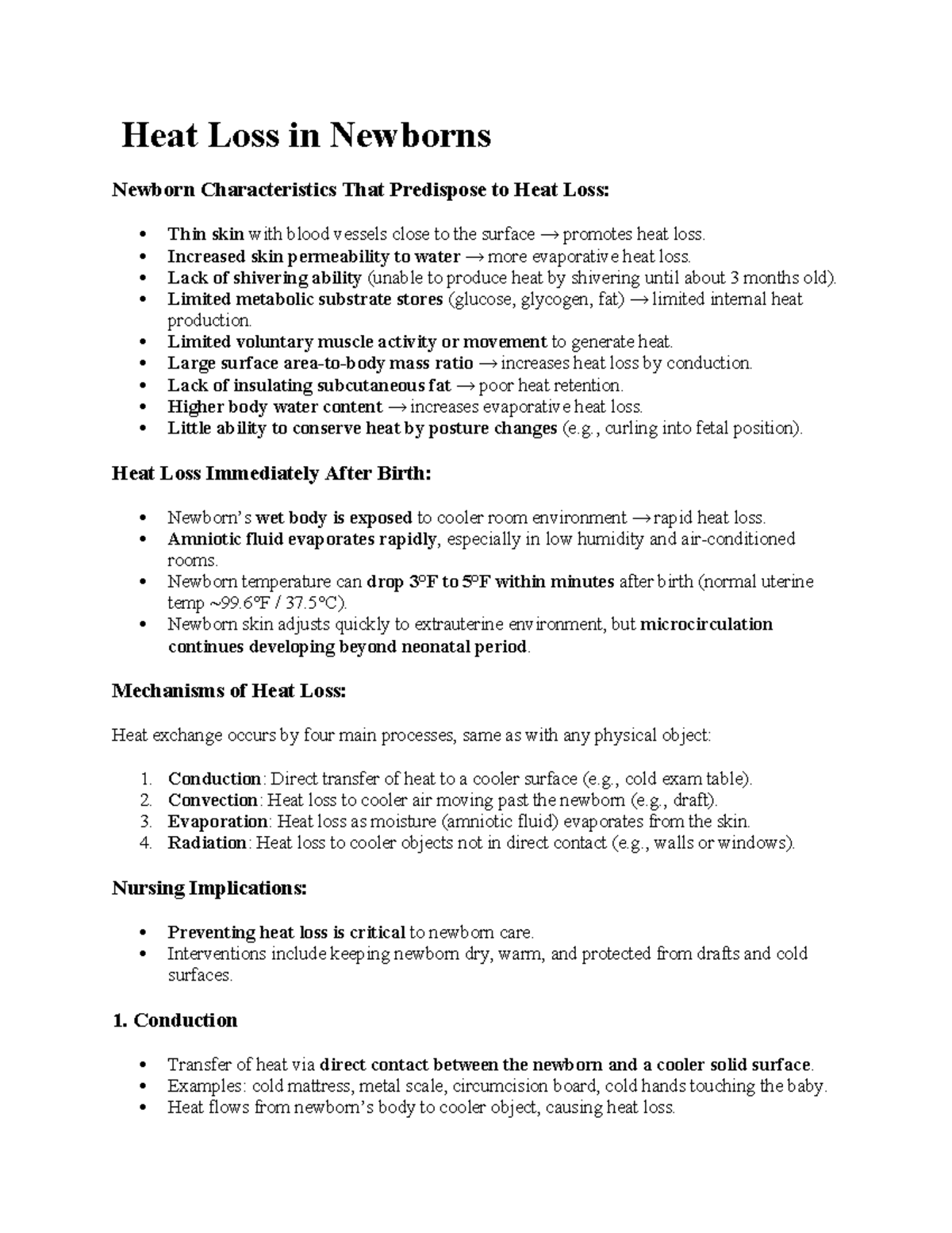 Newborn Heat Loss: Mechanisms & Nursing Implications (NURS 101) - Studocu