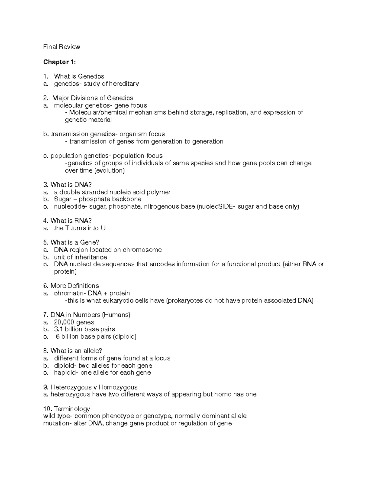 Genetics 1 (BIO 101) Final Exam Review: Chapters 1-14 Summary - Studocu