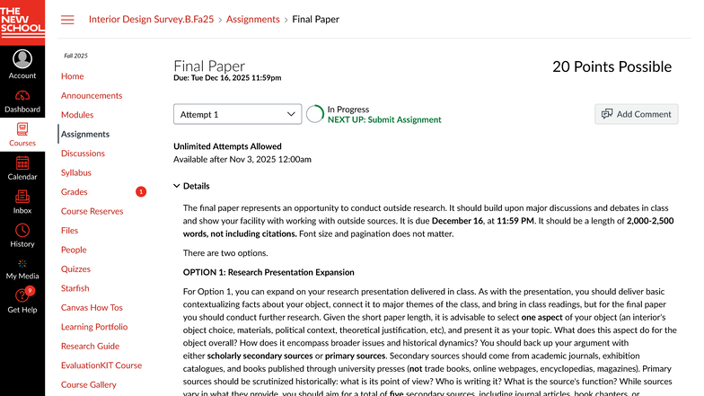 Interior Design Survey B.Fa25 Fall 2025 Final Paper Guidelines - Studocu