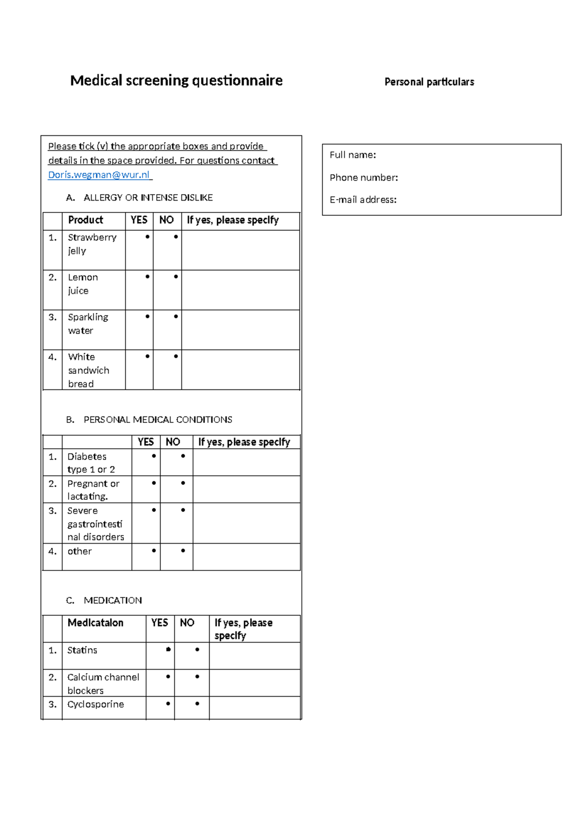 Medical screening questionnaire - Methodology and Research - Medical ...