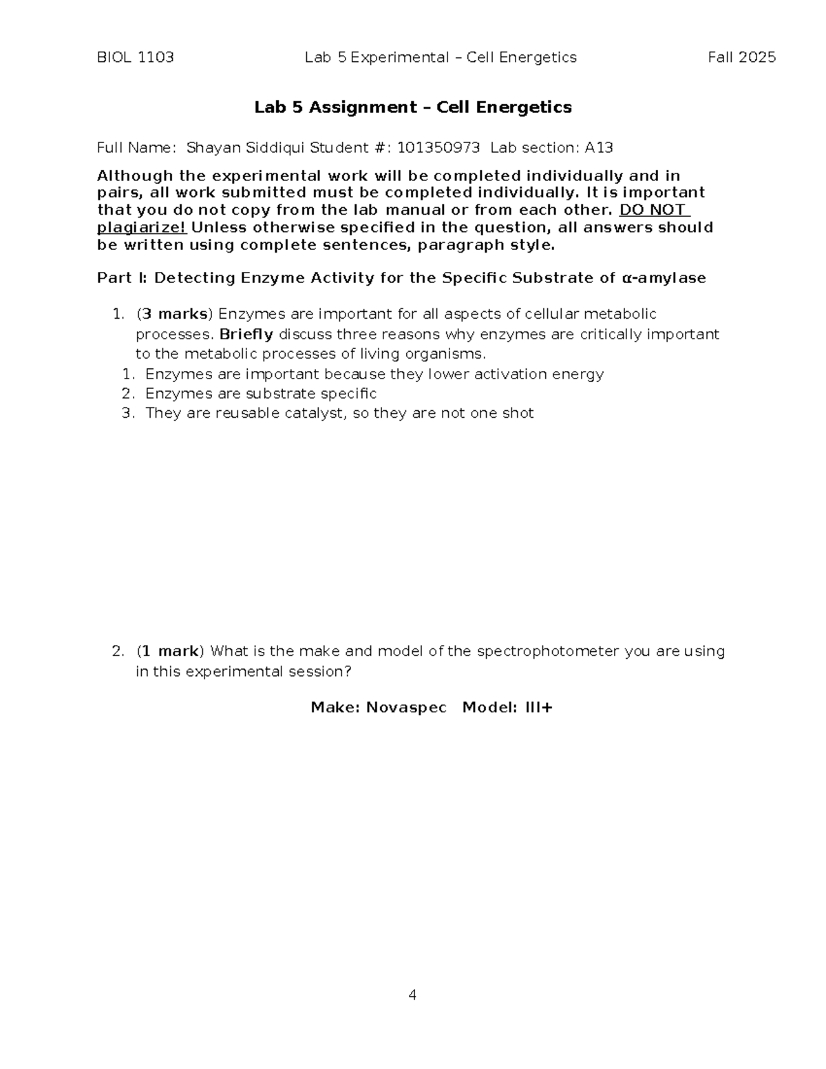 BIOL 1103 Lab 5: Experimental Cell Energetics - Fall 2025 Assignment ...