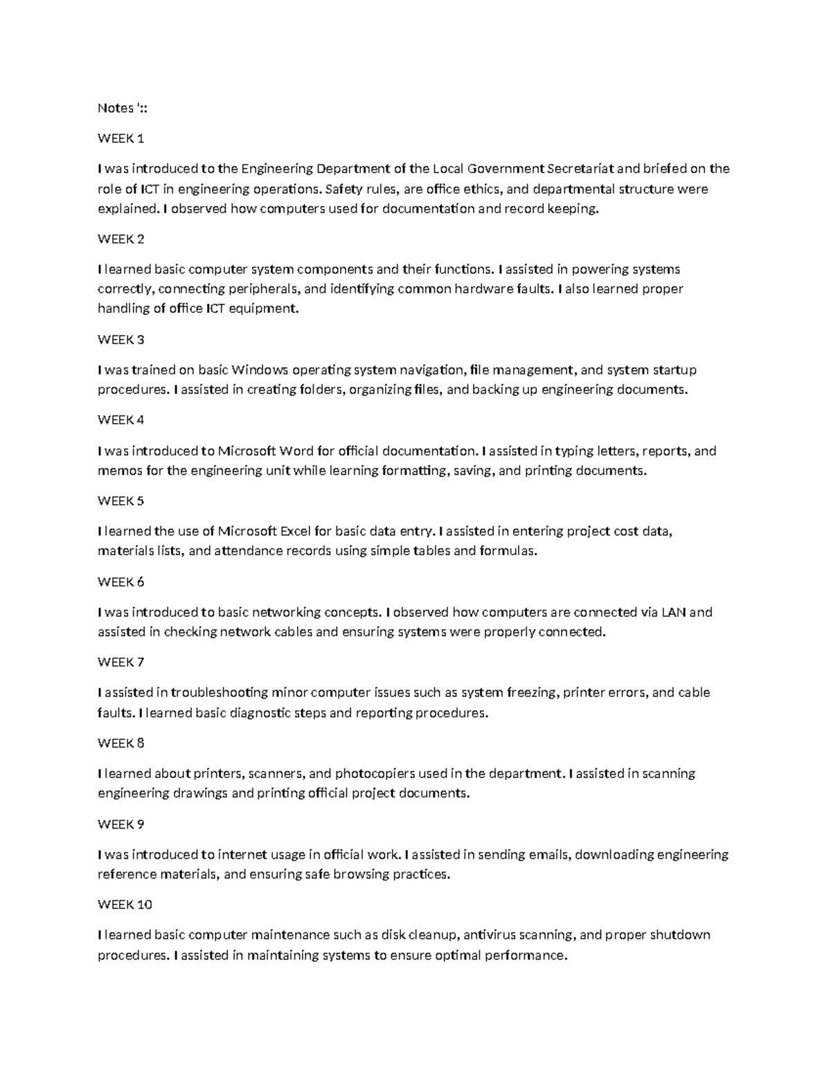 SIWES ICT Training Notes - Local Government Engineering Dept. - Studocu