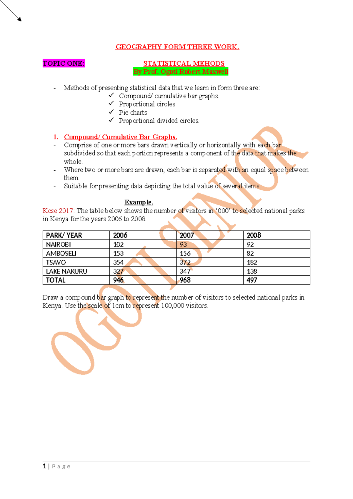 Geog Bk3 Mr Ogoti R Lecture Notes On Statistical Methods And Mapwork