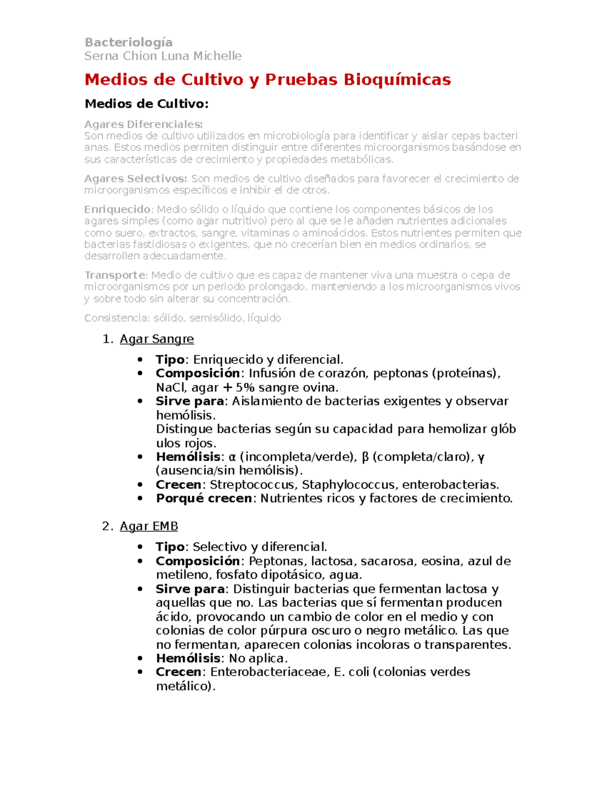 Medios de Cultivo y Pruebas Bioquímicas en Bacteriología (BCT-101 ...