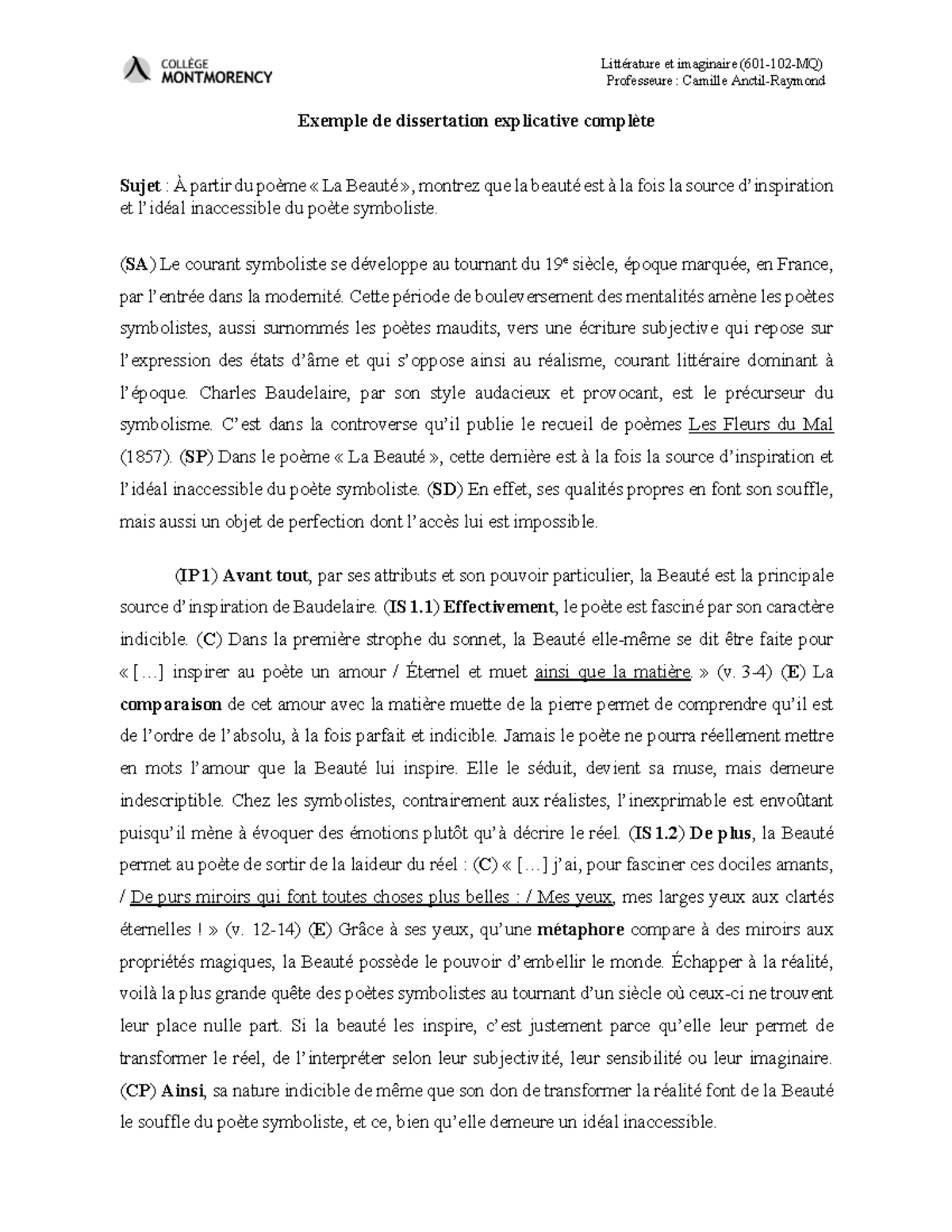 Dissertation Explicative Complète sur La Beauté (SA) - Studocu