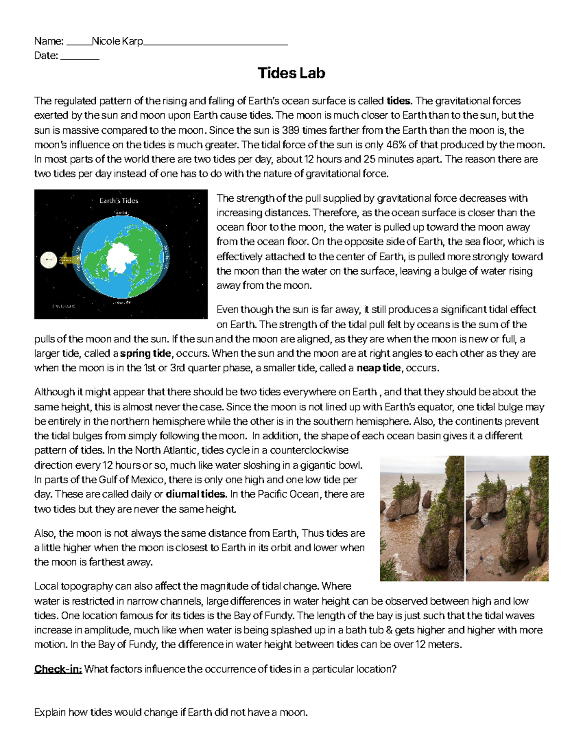 Tides Lab Analysis and Investigation for Course SCI101 - Studocu