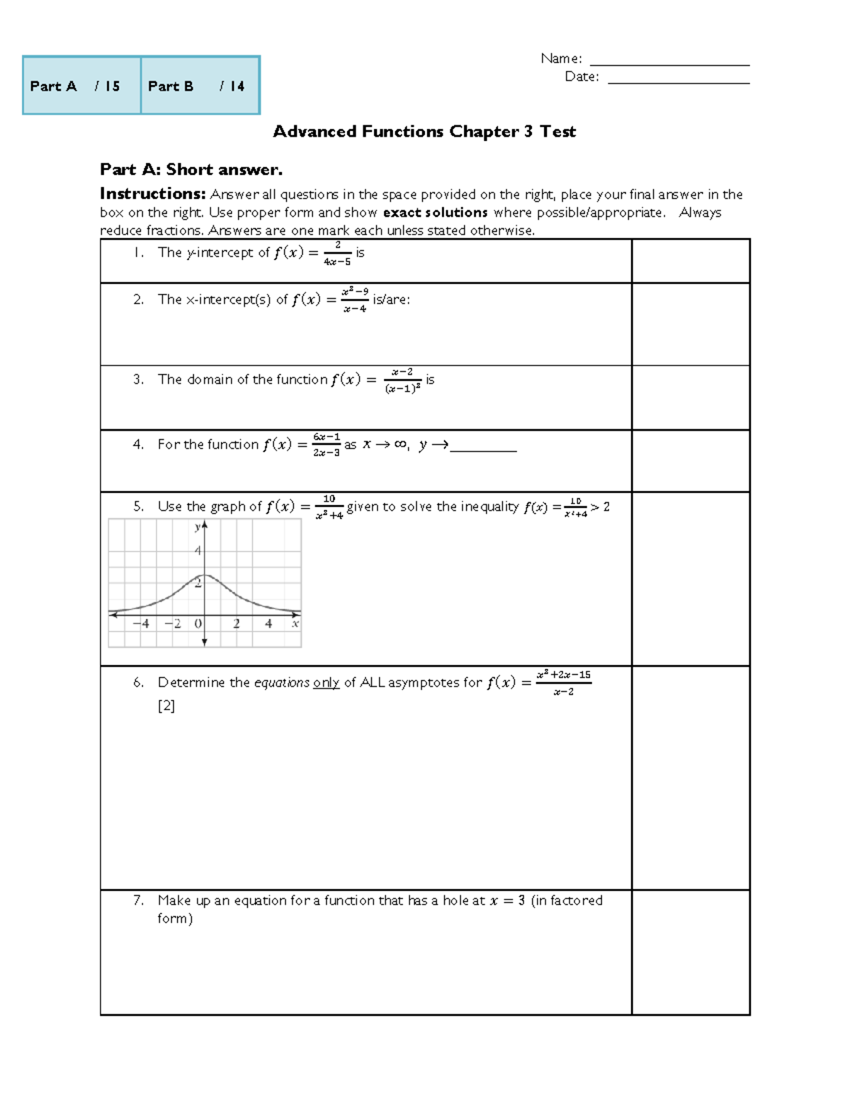Chapter 3 Test Short and Long Answer 1 - Date ...
