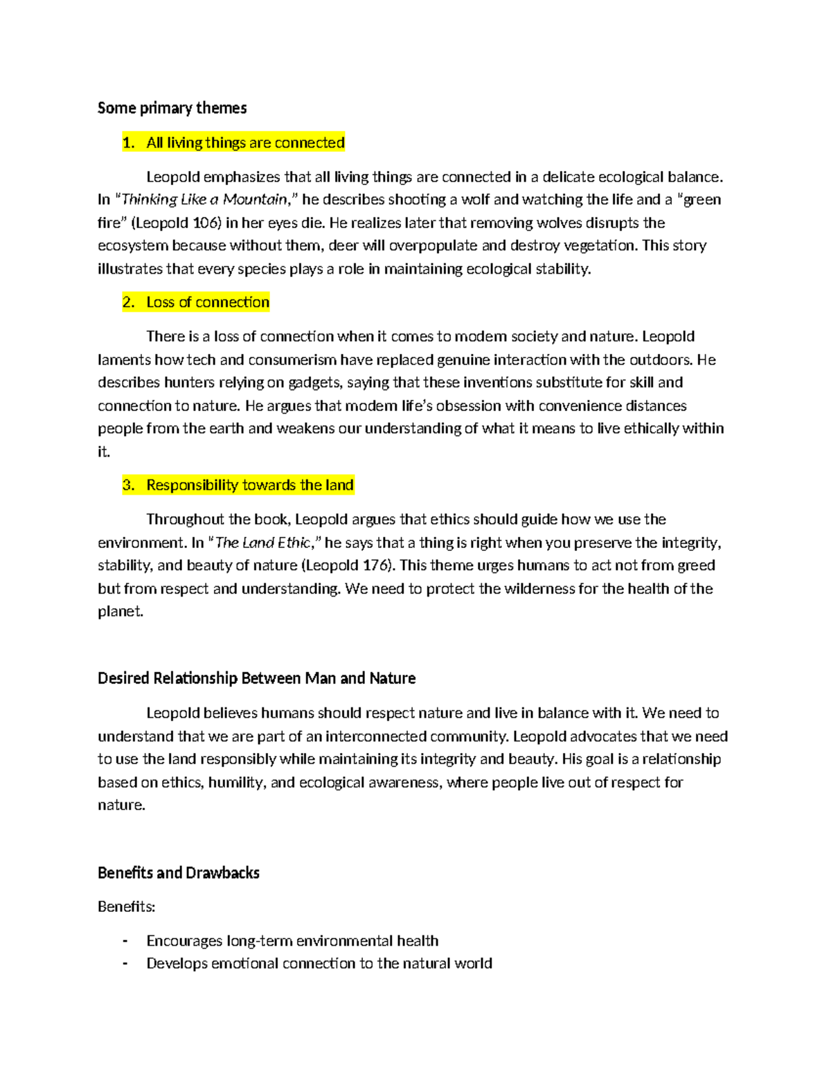 Leopold Analysis & Reflection: Key Themes in Ecology and Ethics - Studocu