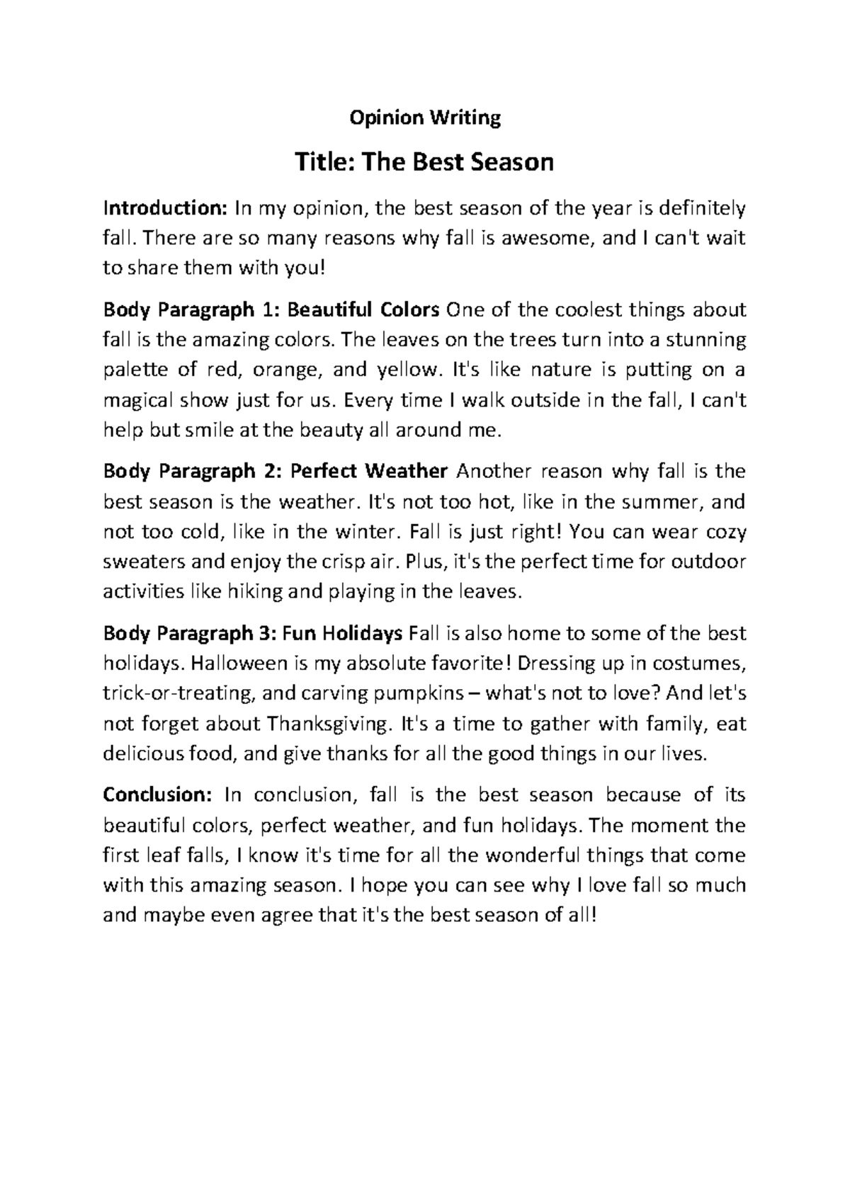 ENG 101: Opinion Writing - Why Fall is the Best Season - Studocu