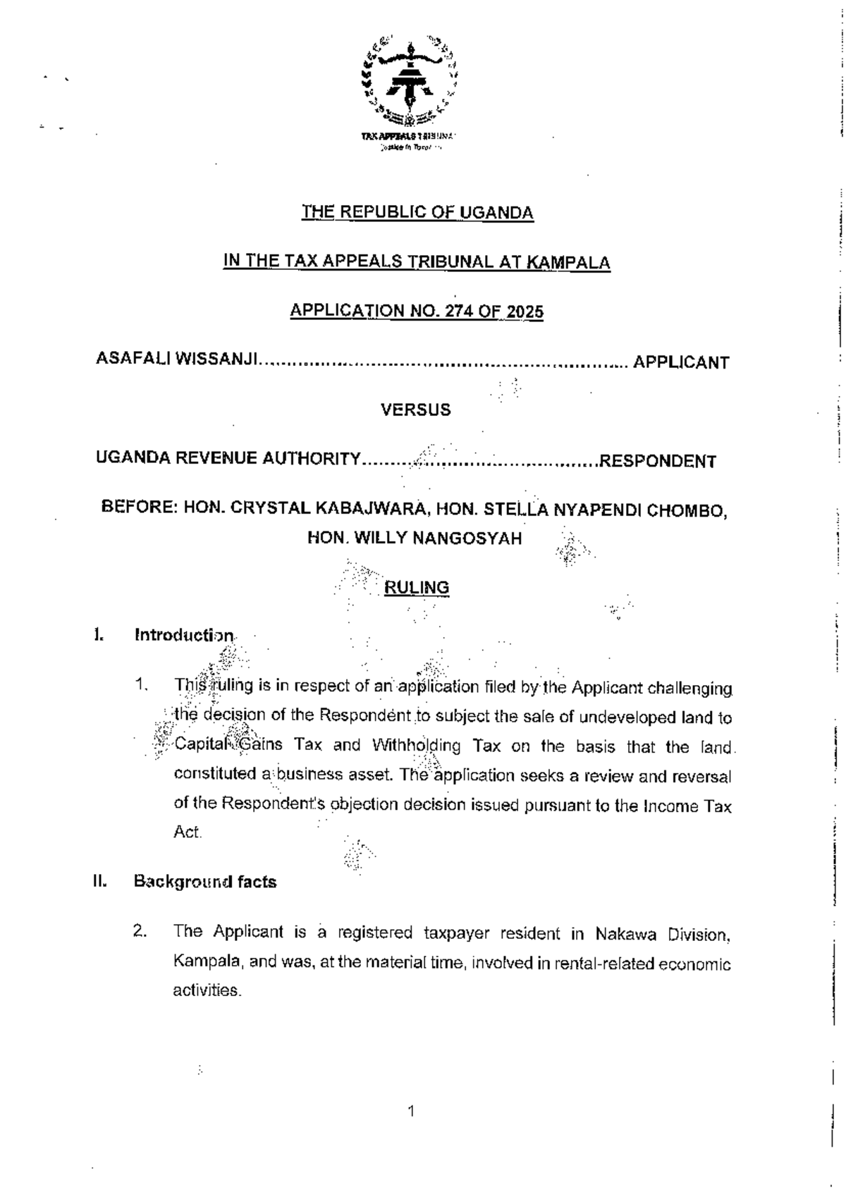 Asafali Wissanji v Uganda Revenue Authority: TAT Application No. 274/ ...