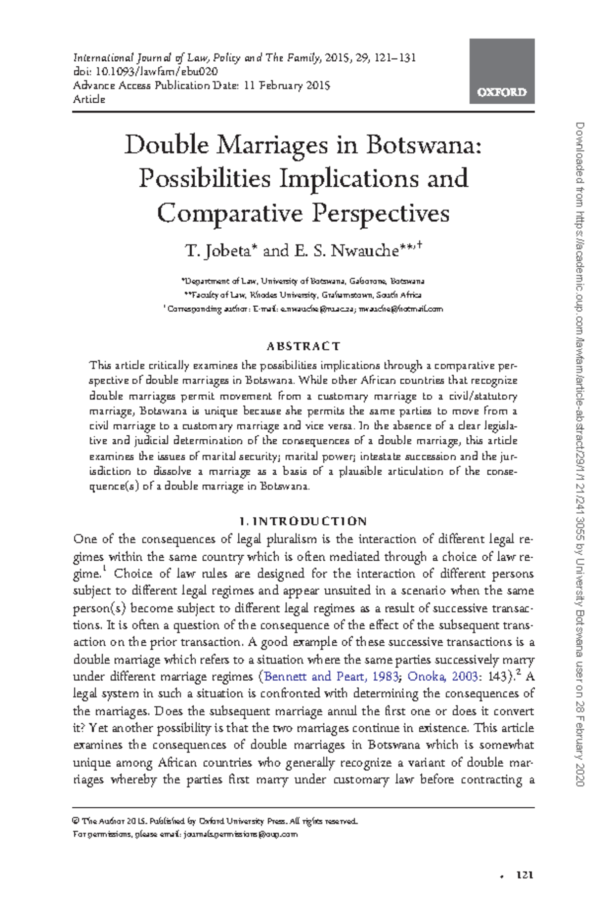 Double Marriages in Botswana: Implications & Perspectives on Law - Studocu