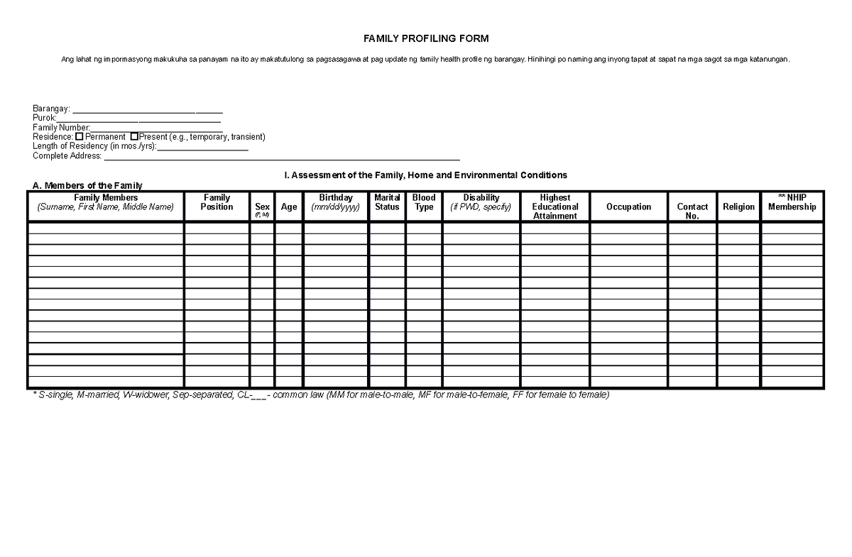 Family Profiling FORM - for information - FAMILY PROFILING FORM Ang ...