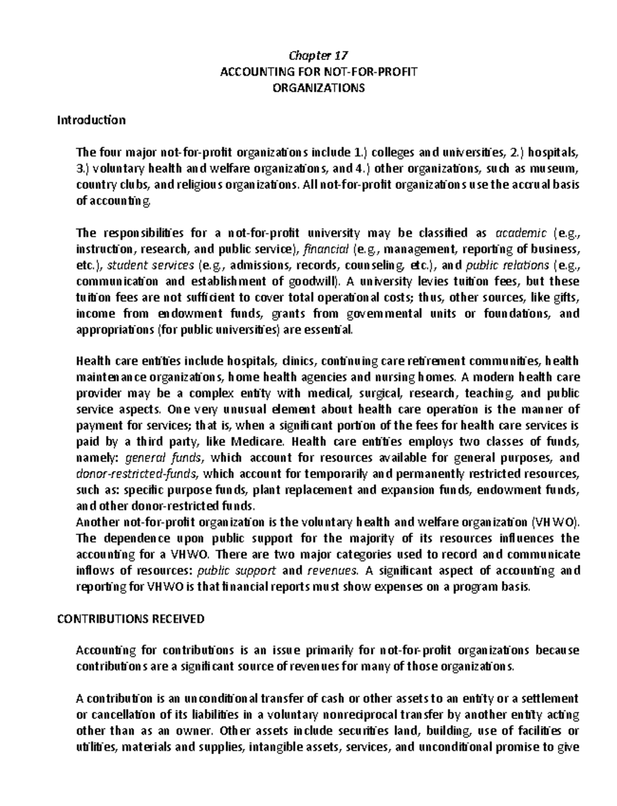 ACCT 201 - Lecture on Accounting for Not-for-Profit Organizations - Studocu