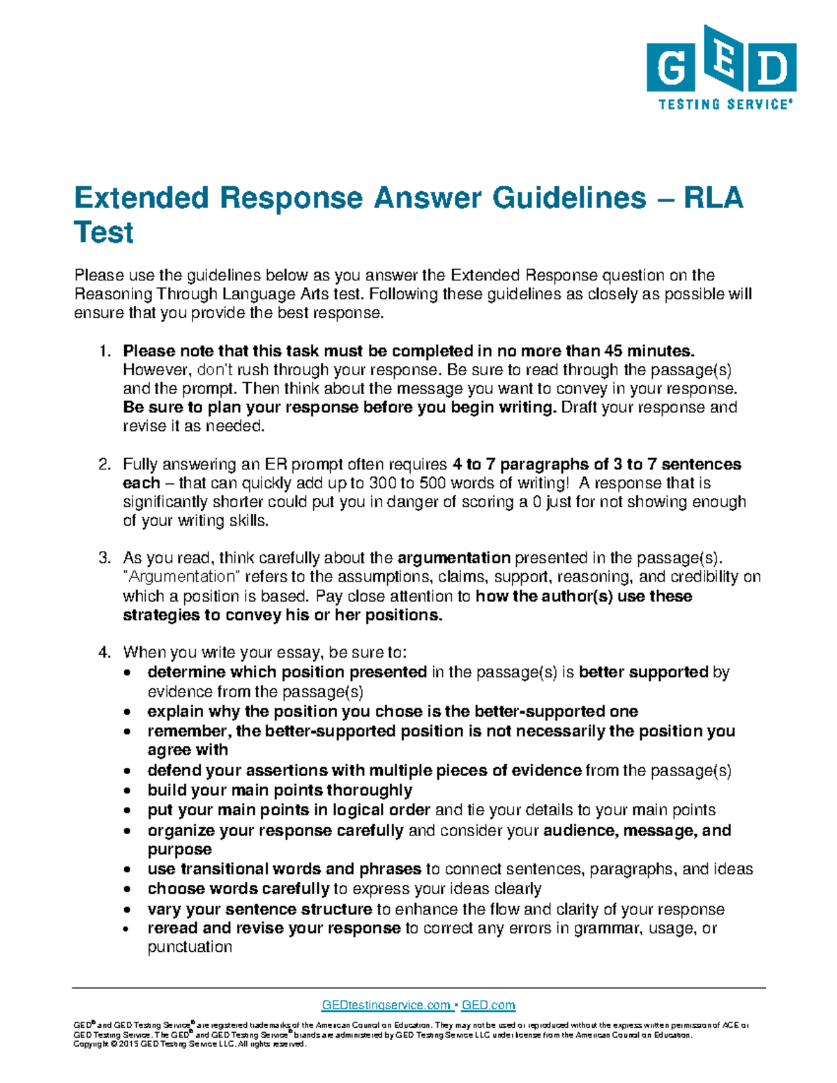 Extended Response Guidelines – RLA Test Preparation - Studocu