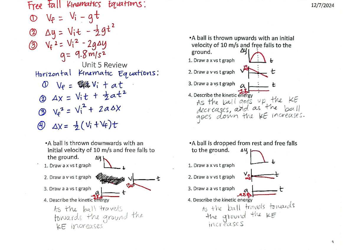 Physics K - Unit 5 Test Review Sanchez - Free Fall Kinematics Equations ...