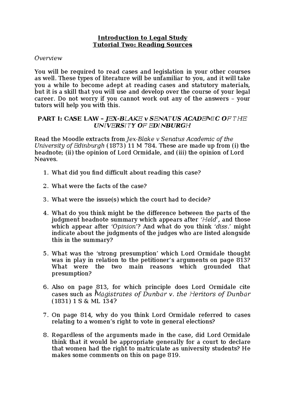 ILS Tutorial Two: Overview of Reading Legal Cases and Legislation - Studocu