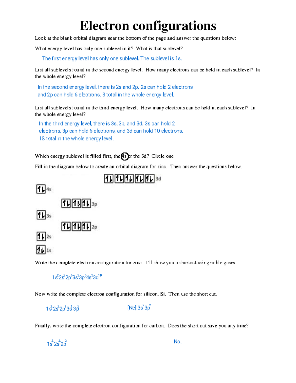 1.0 Electron Configuration Questions and Answers - Studocu