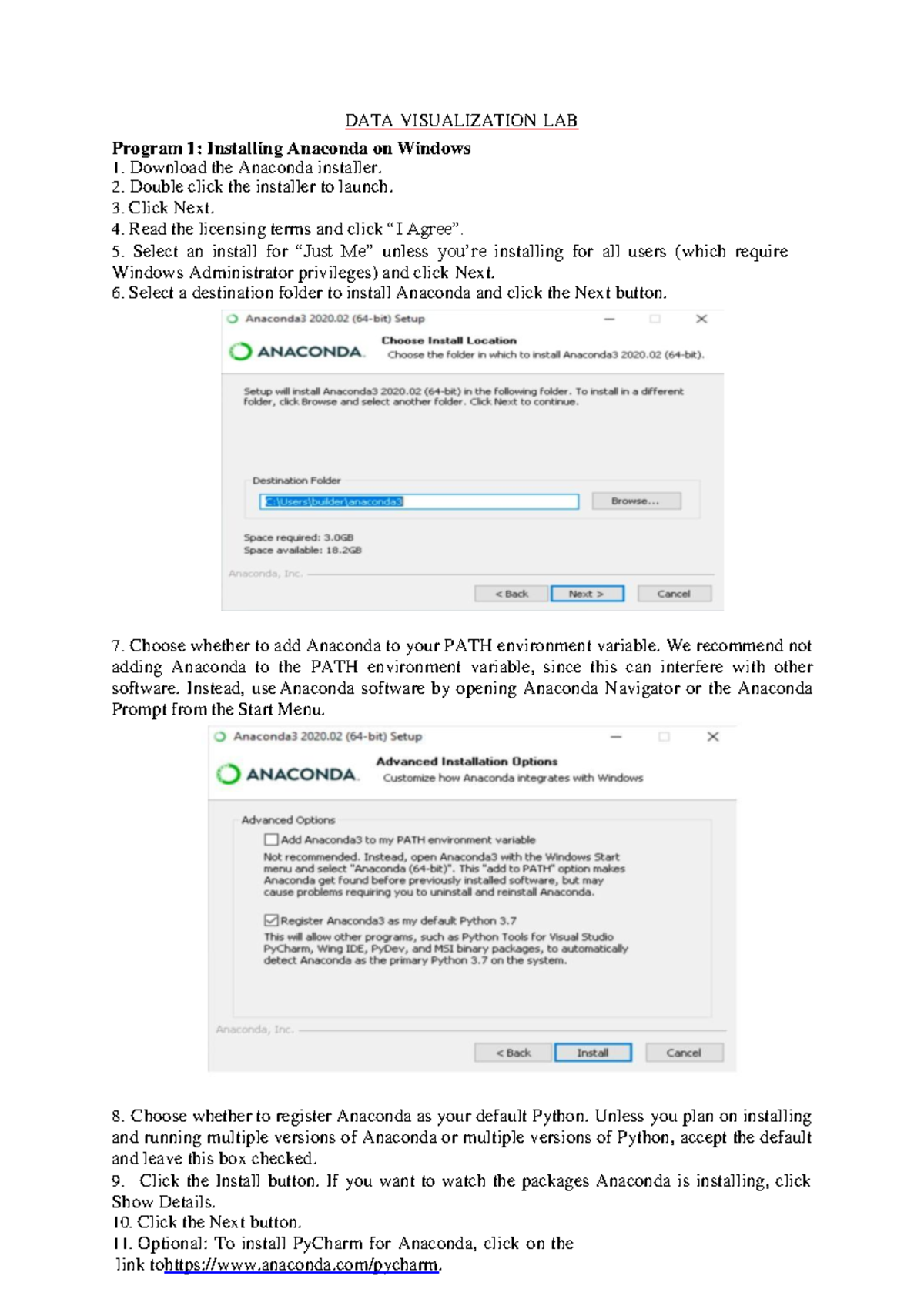 Data Visualization Lab Dv 1 Installing Anaconda On Windows Studocu
