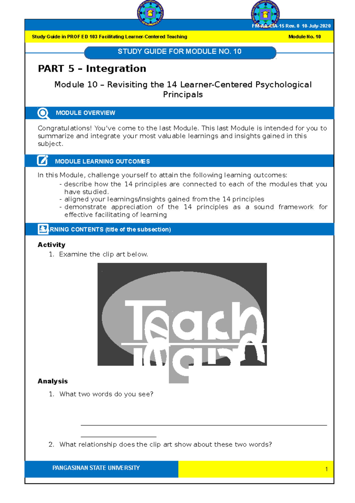 Module 10 Facilitating Leaner Centered Teaching - Facilitating Learner ...
