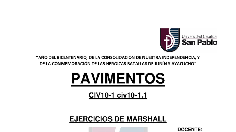 Ejercicios de Diseño Marshall - AASHTO T 245 / ASTM D 1559 - Studocu