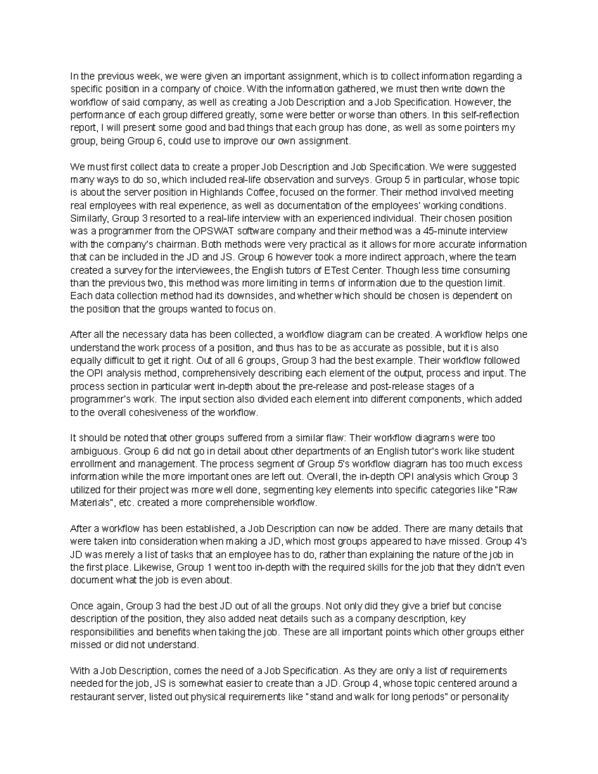 HRM-T324WSB-6 Group 6 Assignment: Job Description & Workflow Analysis ...