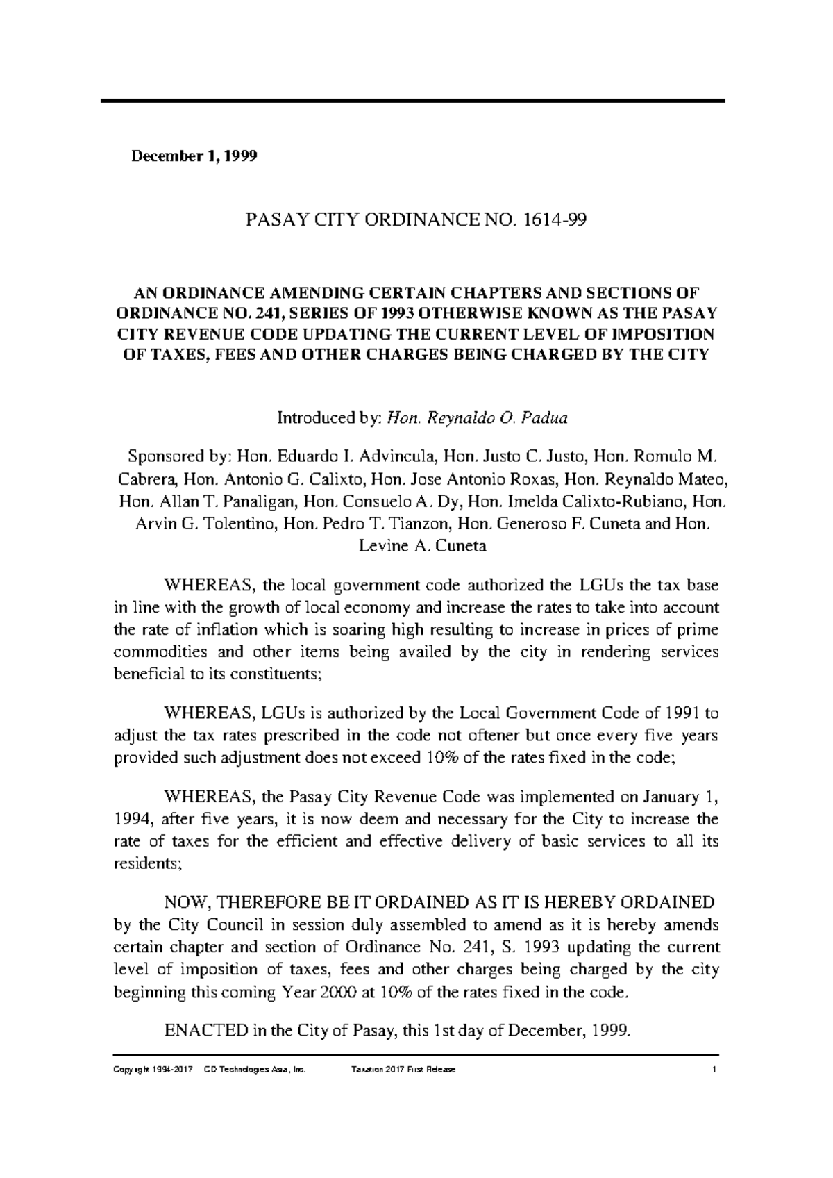Pasay City Revenue Code Updates: Ordinance No. 1614 Amendments - Studocu