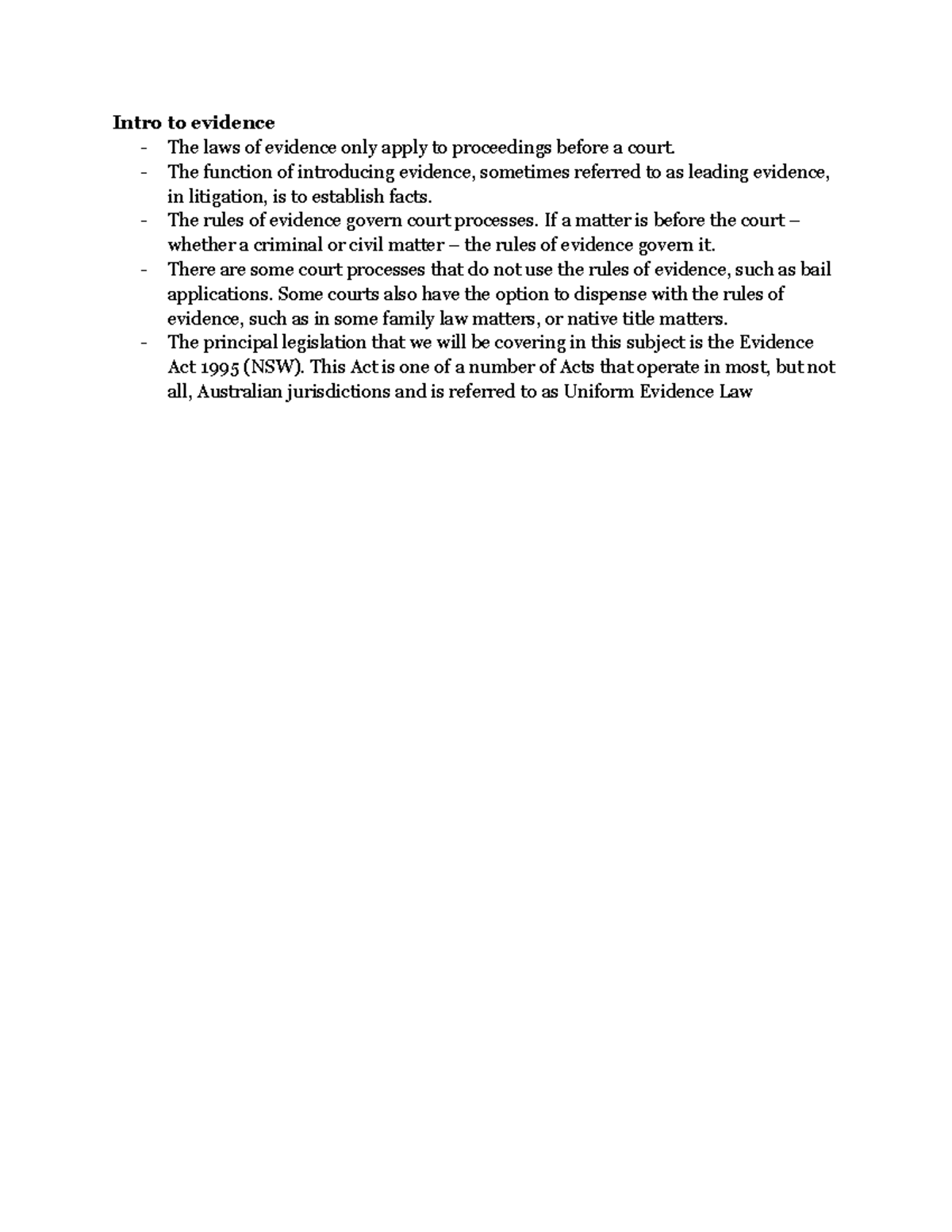 Introduction to Evidence: Key Concepts and Legislation Overview - Studocu