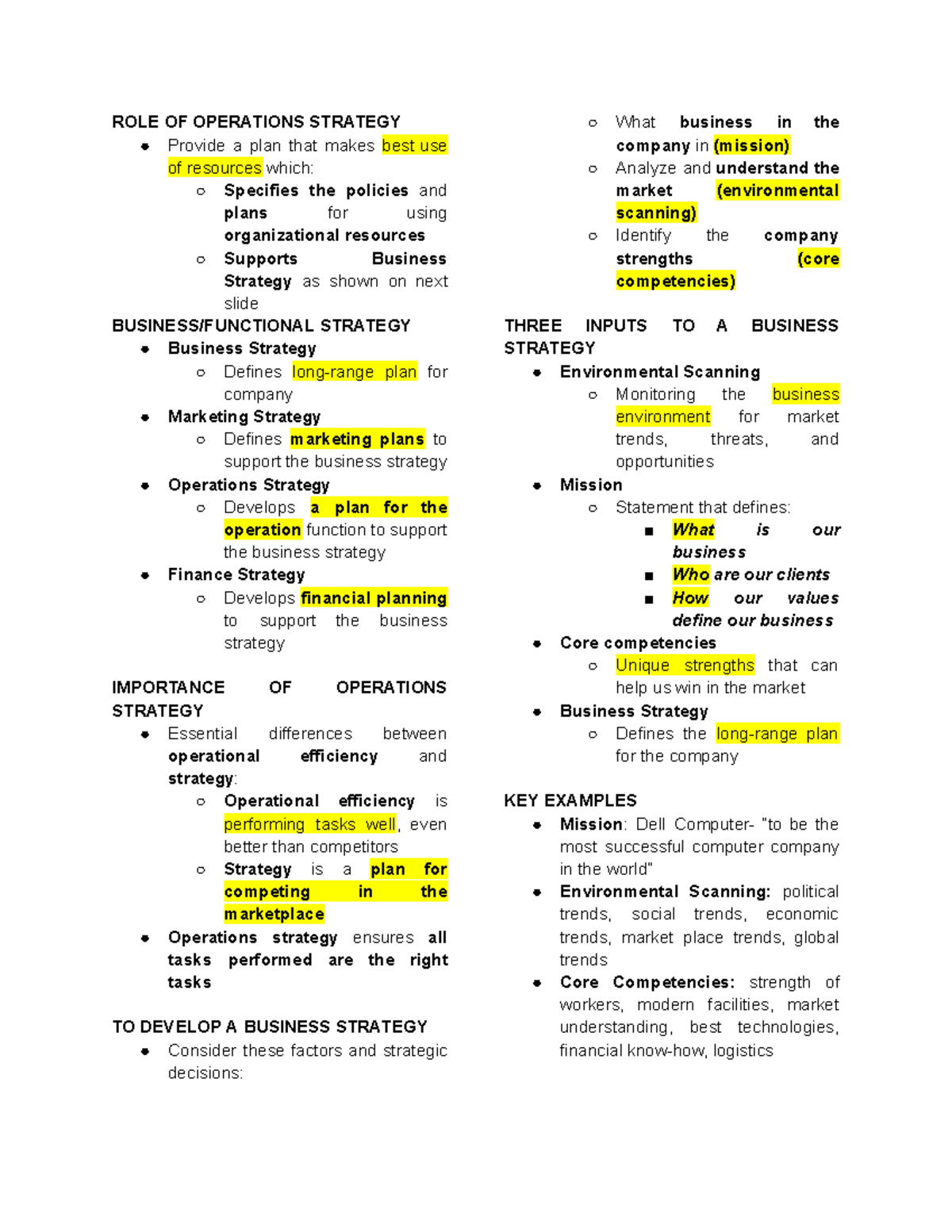 ROLE OF OPERATIONS STRATEGY: A Comprehensive Overview - Studocu