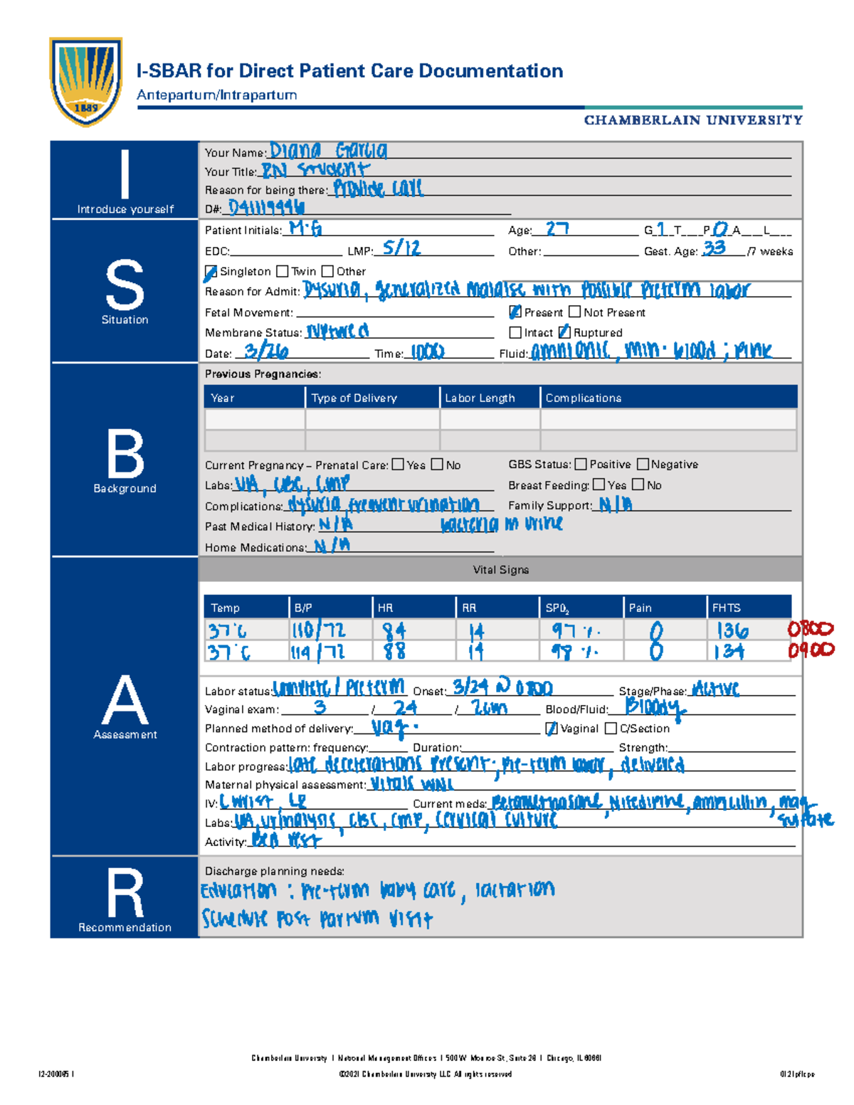 I-SBAR 327 Antepartum-Intrapartum May2021 Updated 2 - 12-200085 ©2021 ...