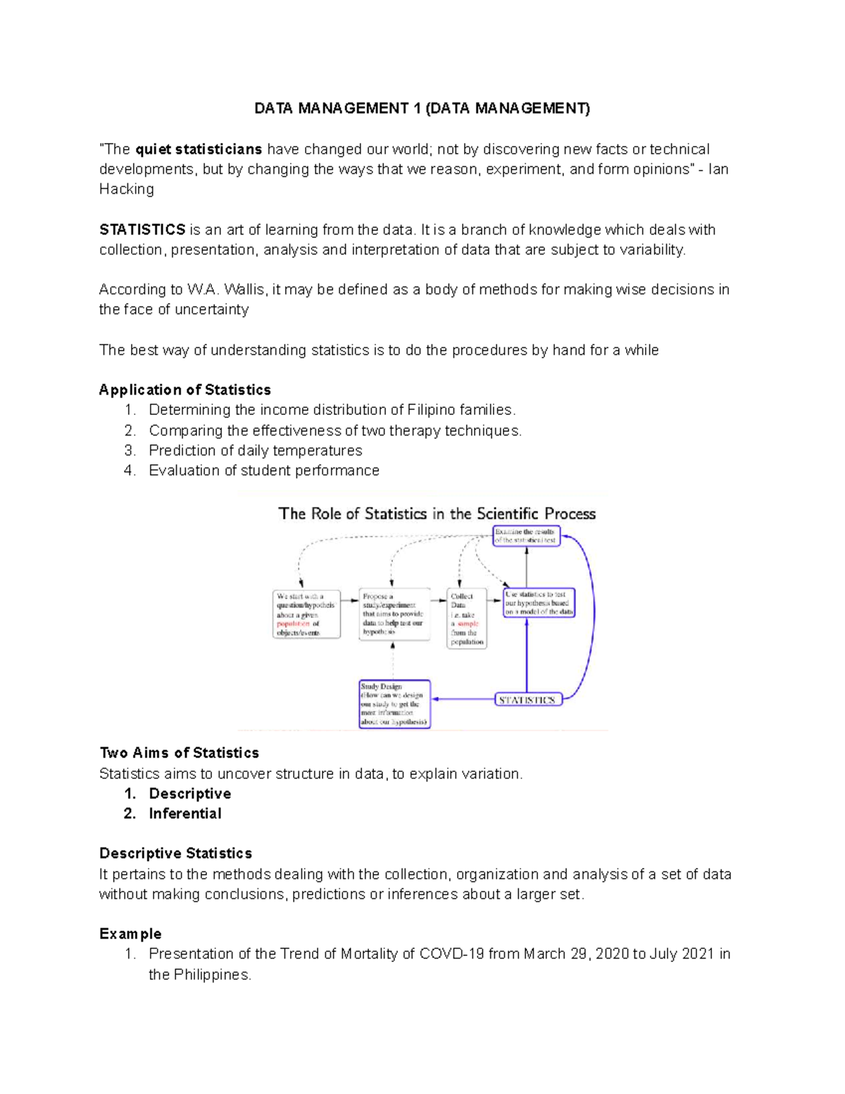 Data management 1-5: Comprehensive notes on statistics and analysis ...
