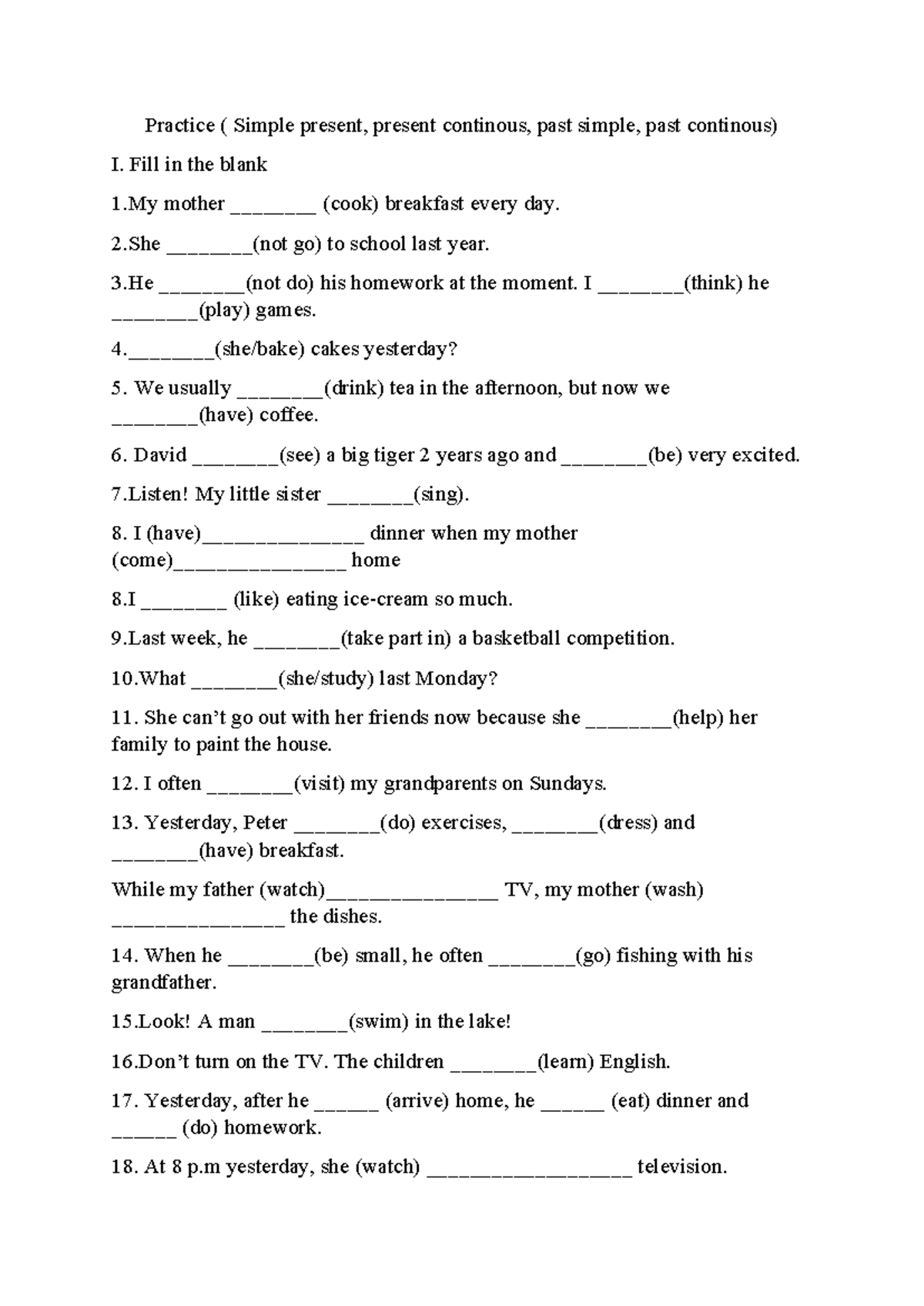 Practice on Tenses: Simple Present, Continuous, Past (ENG101) - Studocu
