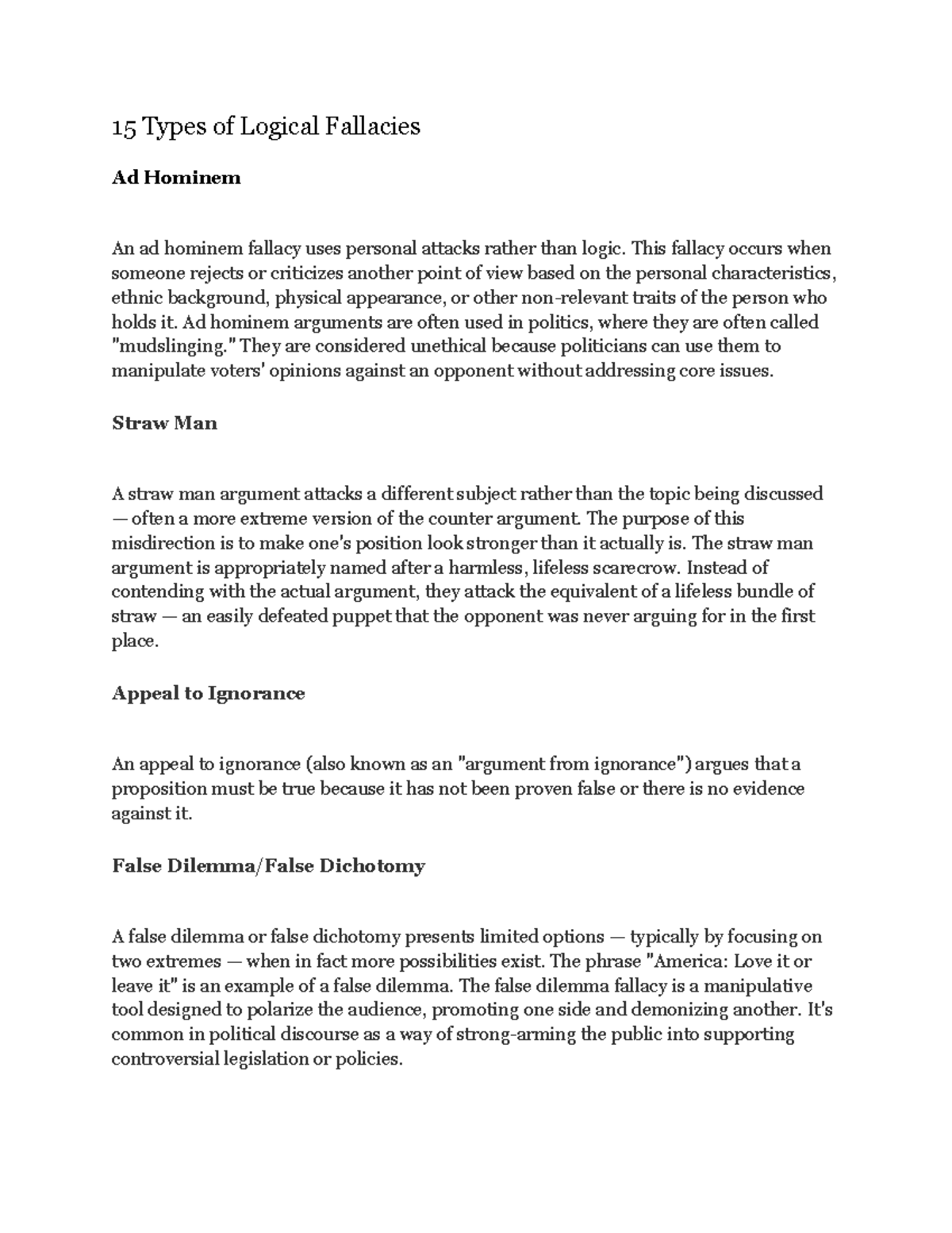 15 Types of Logical Fallacies - 15 Types of Logical Fallacies Ad ...