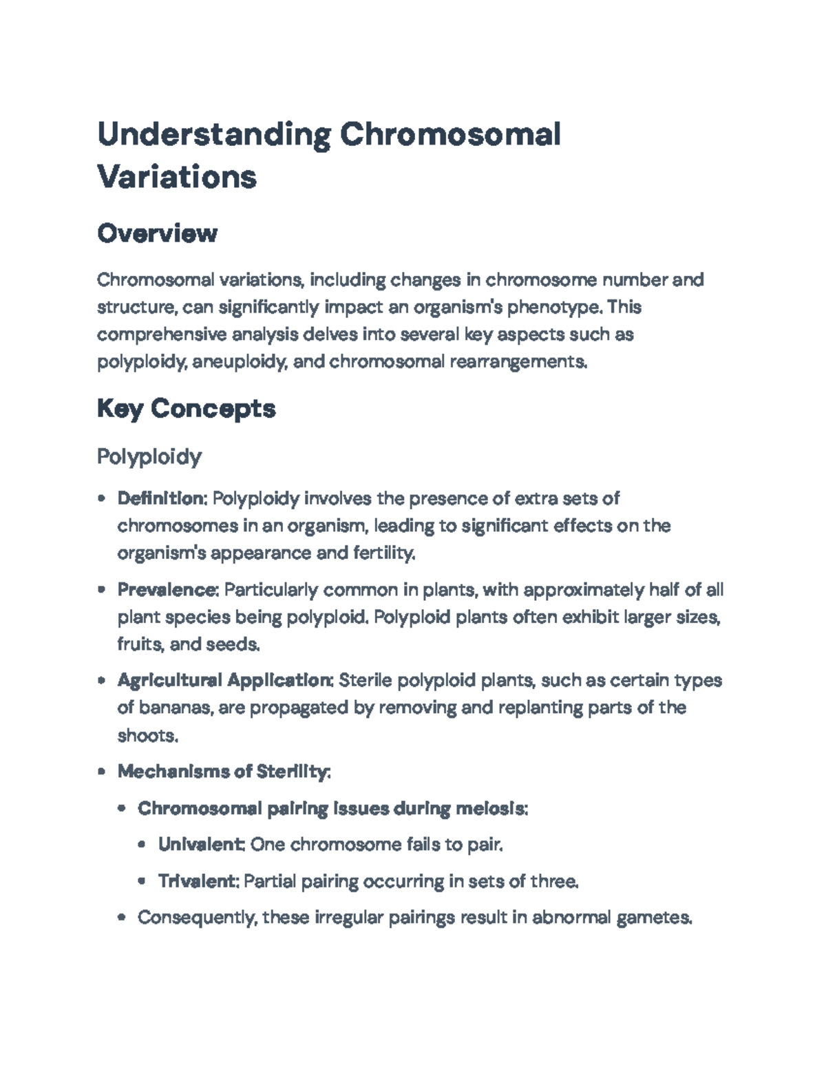 Chromosomal Variations: Polyploidy, Aneuploidy, and Structural Changes ...