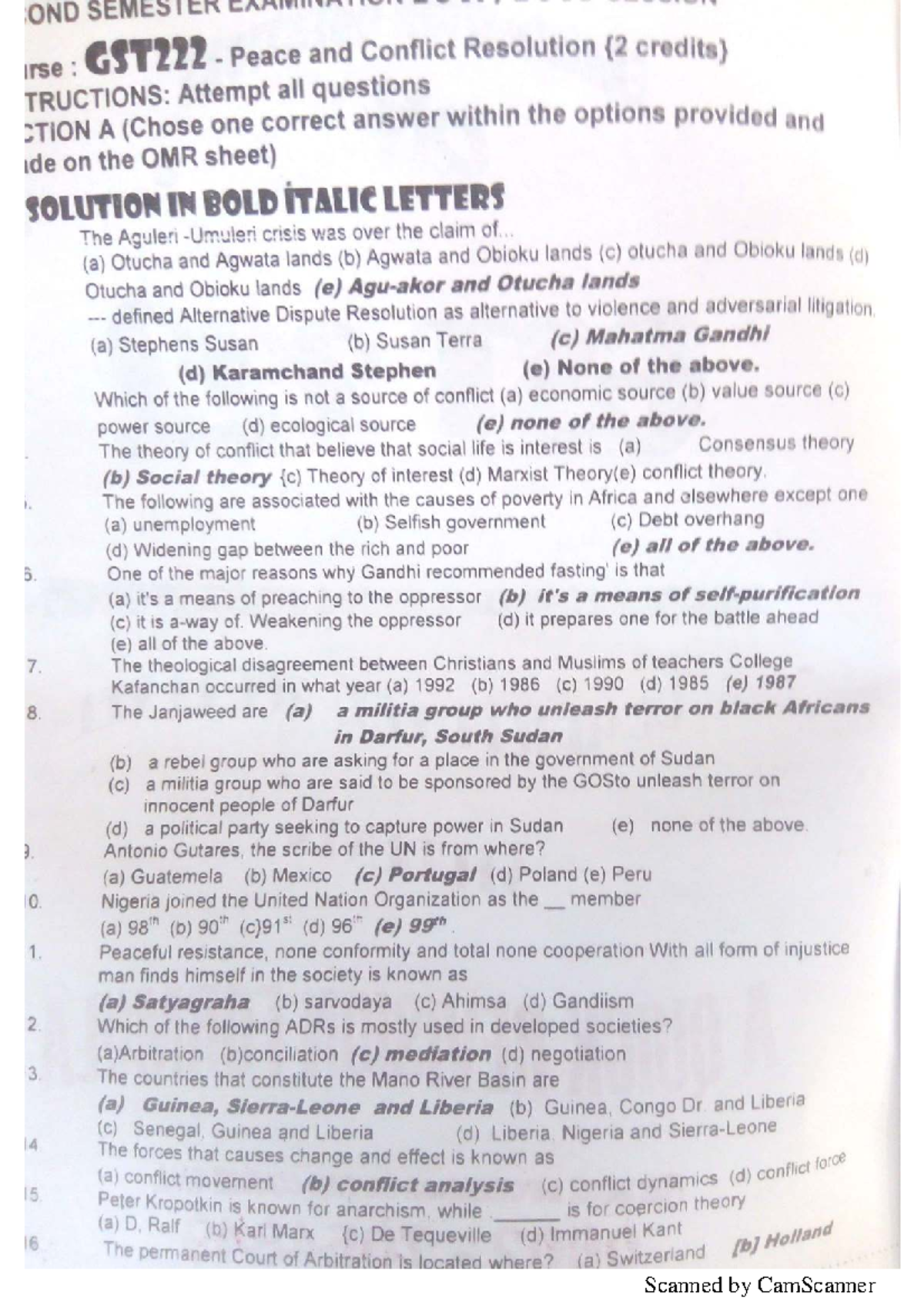 GST 222/103: Peace and Conflict Resolution Past Questions & Answers ...