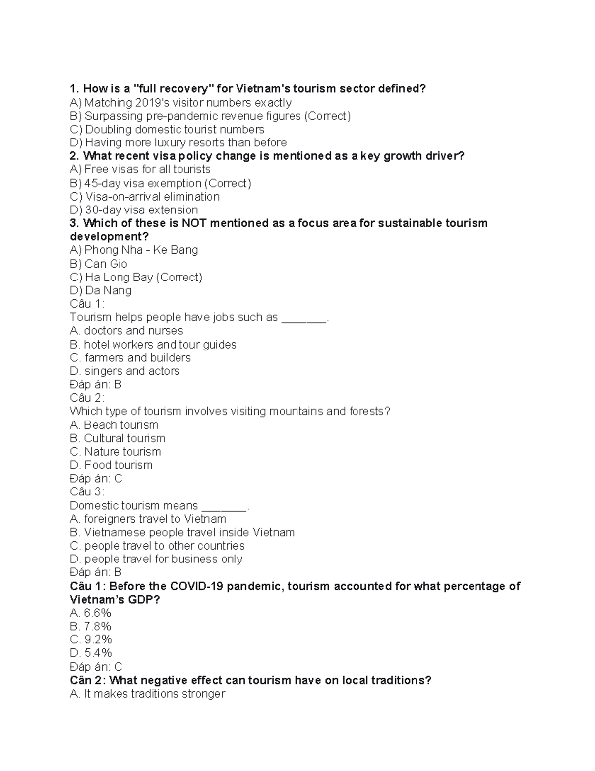 Tourism Sector Insights: Key Questions & Answers (Course Code: 1) - Studocu