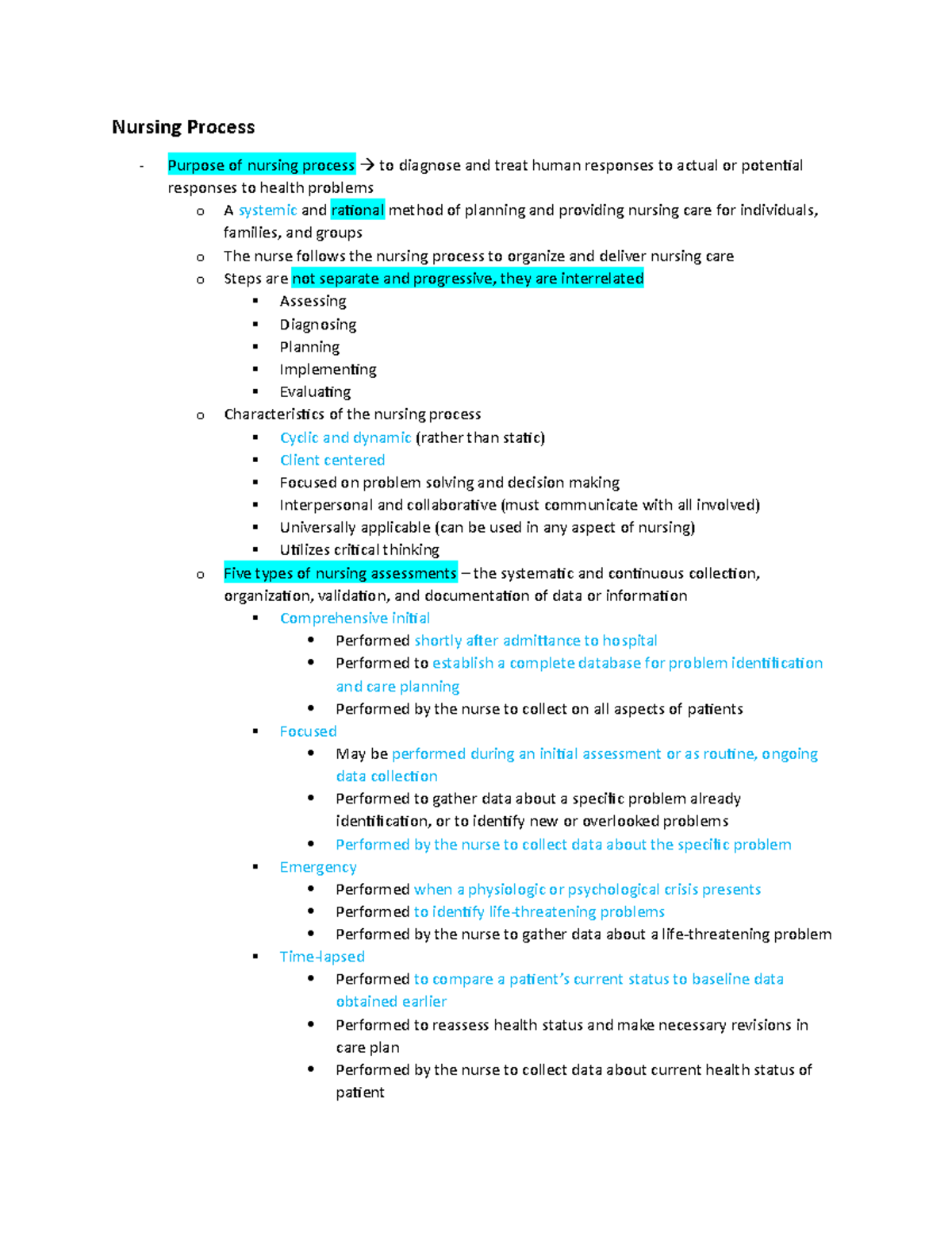 NURS 201 Concepts Exam 2 Study Guide: Nursing Process & Urinary ...