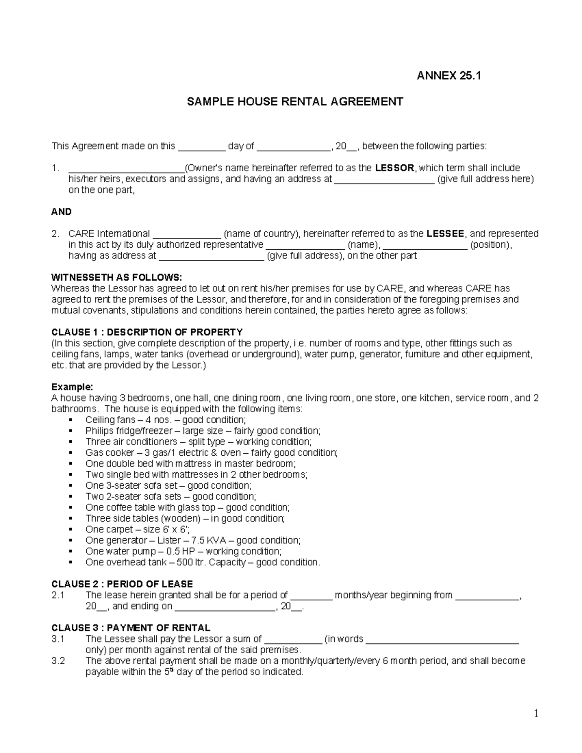 11 4 - none - ANNEX 25. SAMPLE HOUSE RENTAL AGREEMENT This Agreement ...
