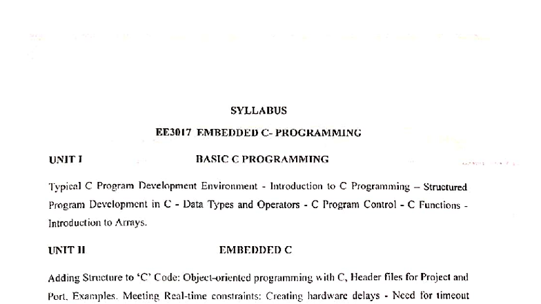 EE3017 Embedded C Programming Comprehensive Notes - Studocu