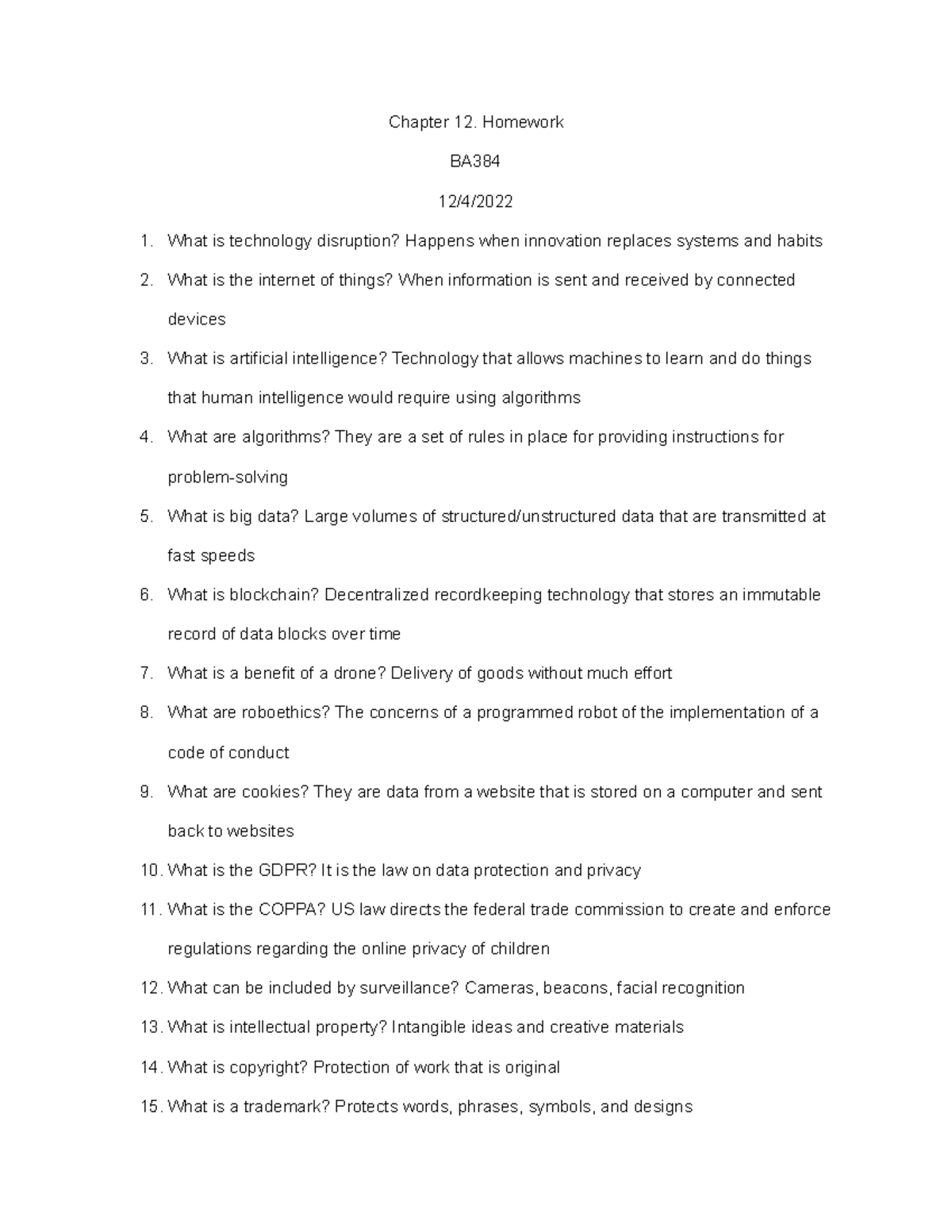 BA384 Ch. 12 Notes - Questions and answers - Chapter 12. Homework BA 12 ...
