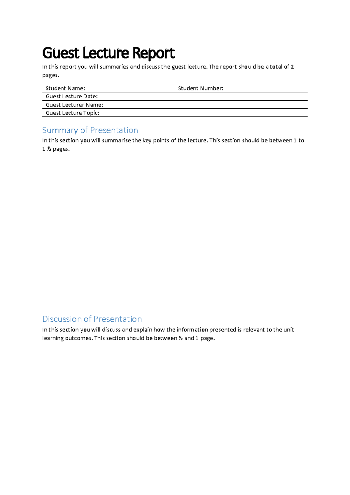 Guest Lecture Two Page Report Sample Format - Guest Lecture Report In ...