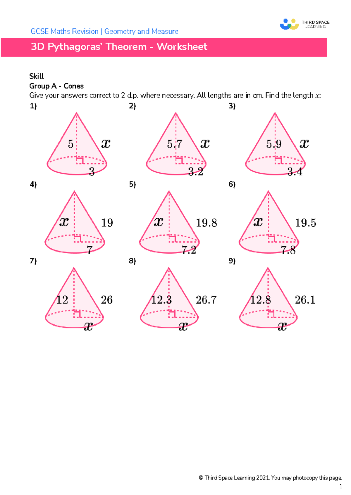 GCSE Maths Revision: 3D Geometry Theorem Worksheet (Skill Group A ...