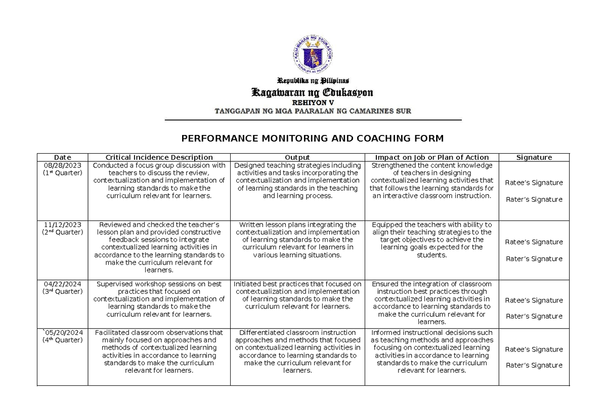 PMCF 7 - Performance Monitoring & Coaching Summary Report - Studocu